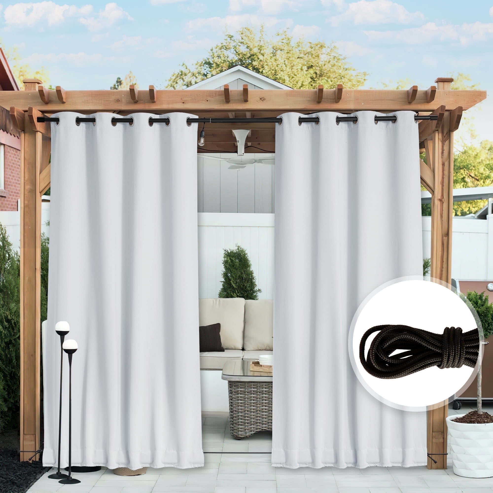 Coodeto 2 Panels Outdoor Curtains Waterproof for Patio, W52 x L95 ...