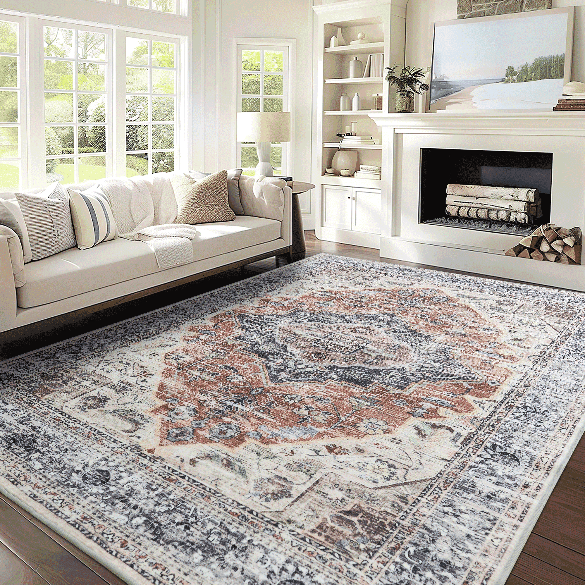 NICETOWN 5'x8' Area Rug for Living Room, Machine Washable Non-Slip Foldable Rug Stain Resistance ...