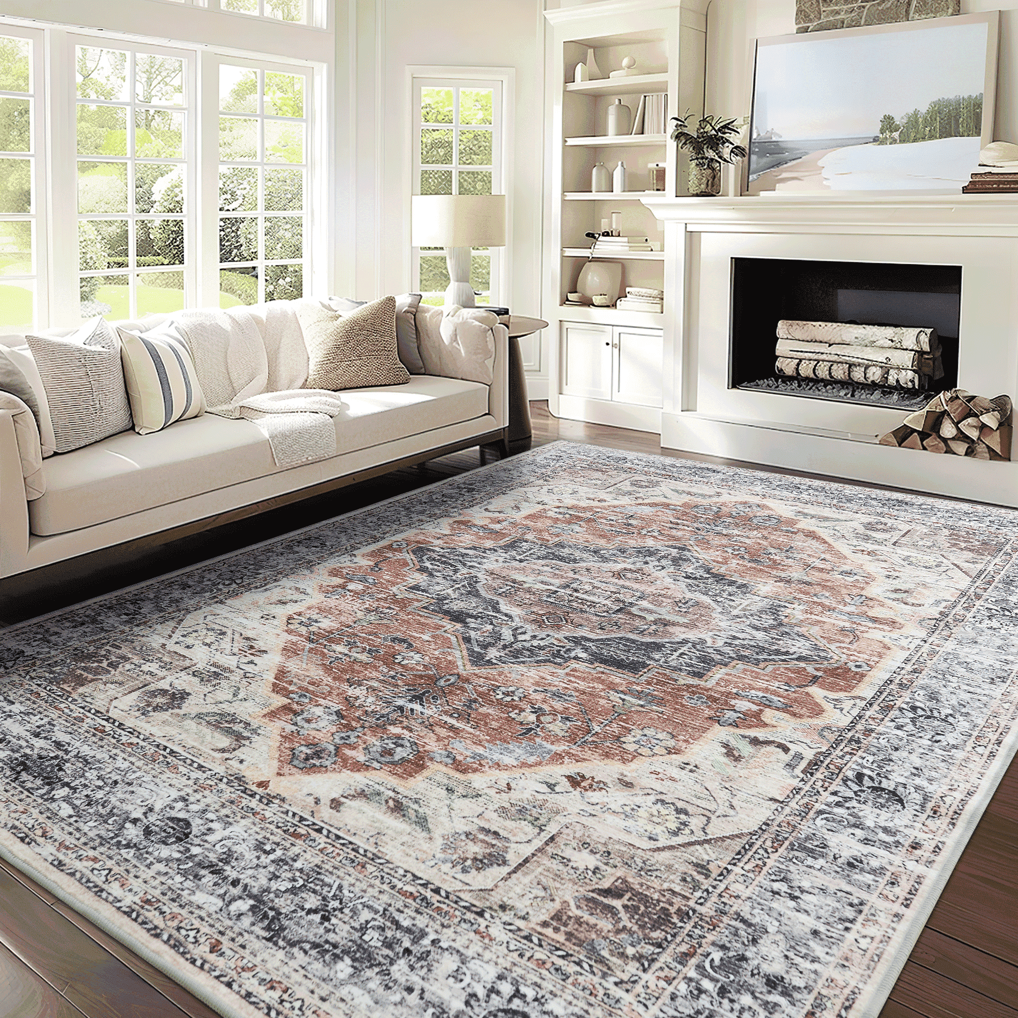 NICETOWN Area Rug 6x9 Washable Rug, Non-Slip Living Room Rug Vintage ...