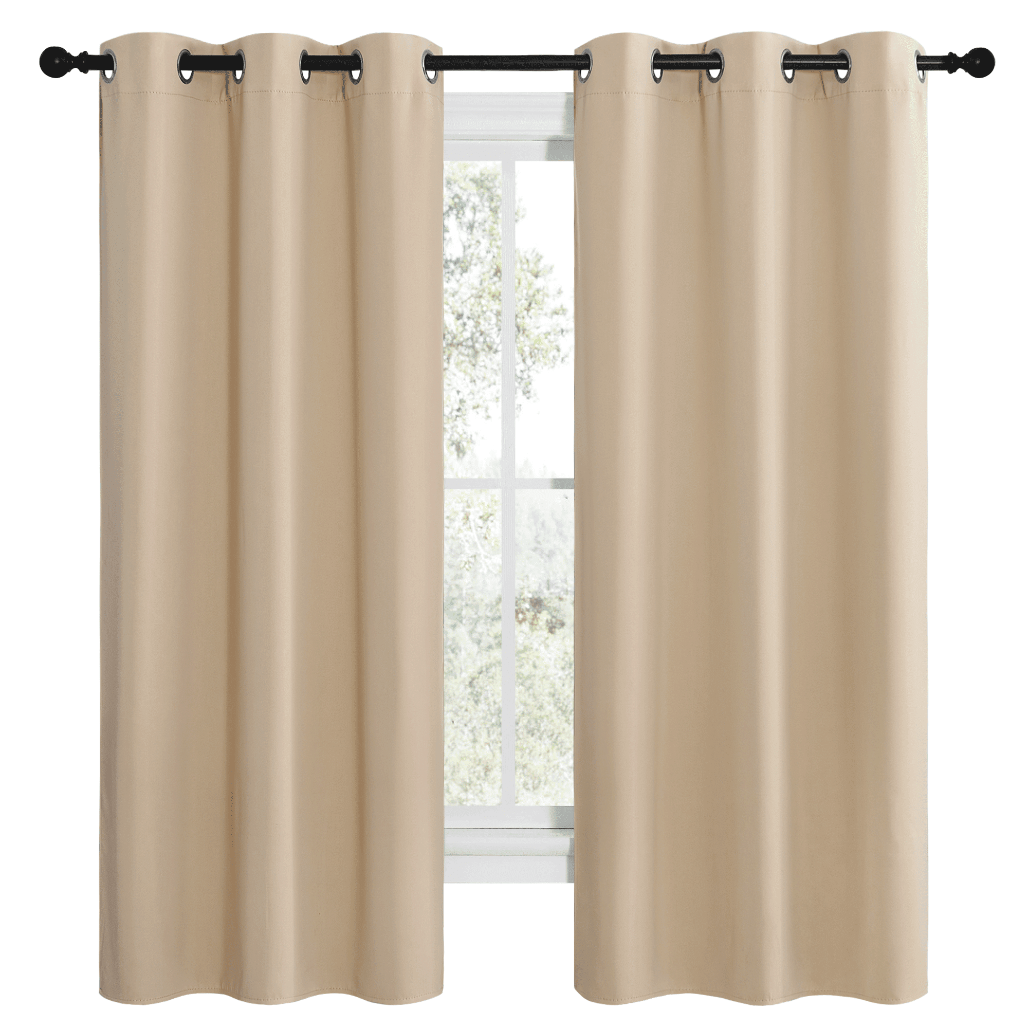 Coodeto Beige Blackout Curtains Set of 2, W42 x L68 - Beige Grommet ...