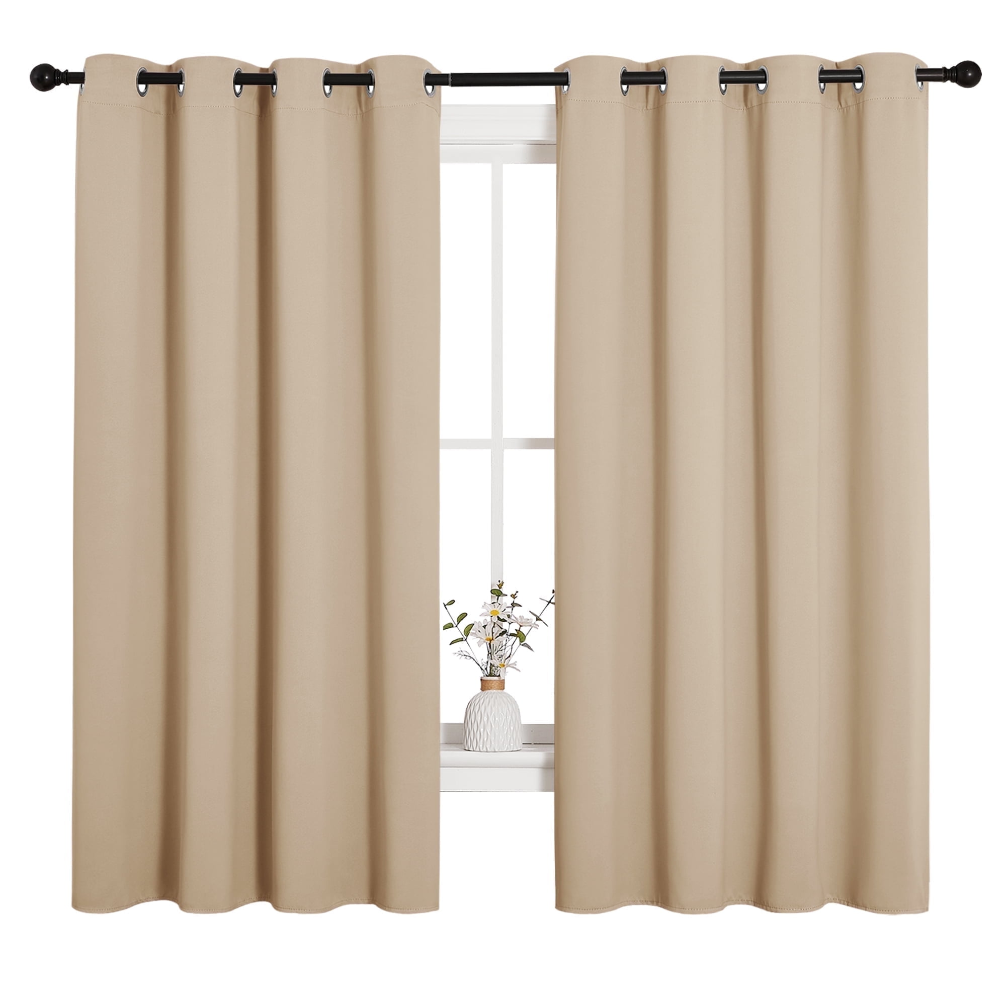 Coodeto Beige Blackout Curtains Set of 2, W55 x L68 - Grommet Blackout ...