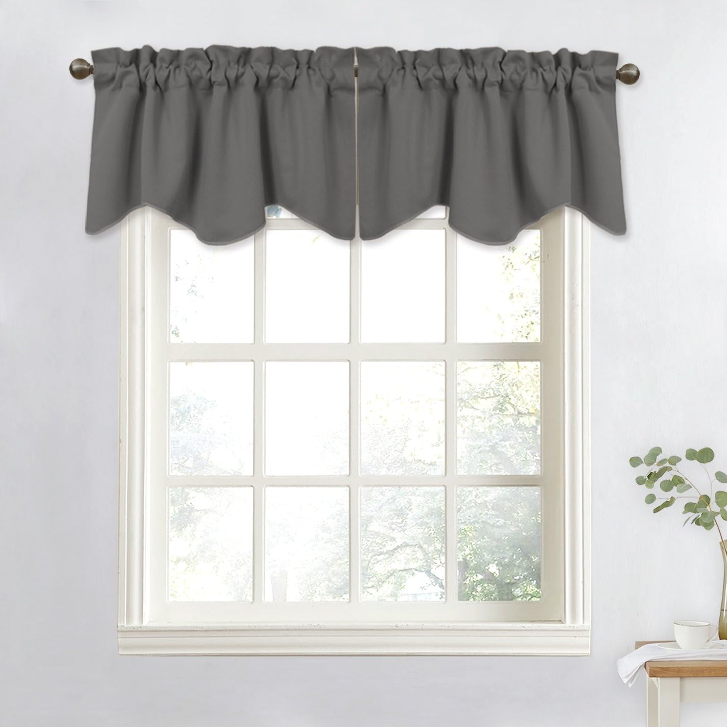 Coodeto Blackout Curtain Valances for Windows, Rod Pocket Scalloped ...