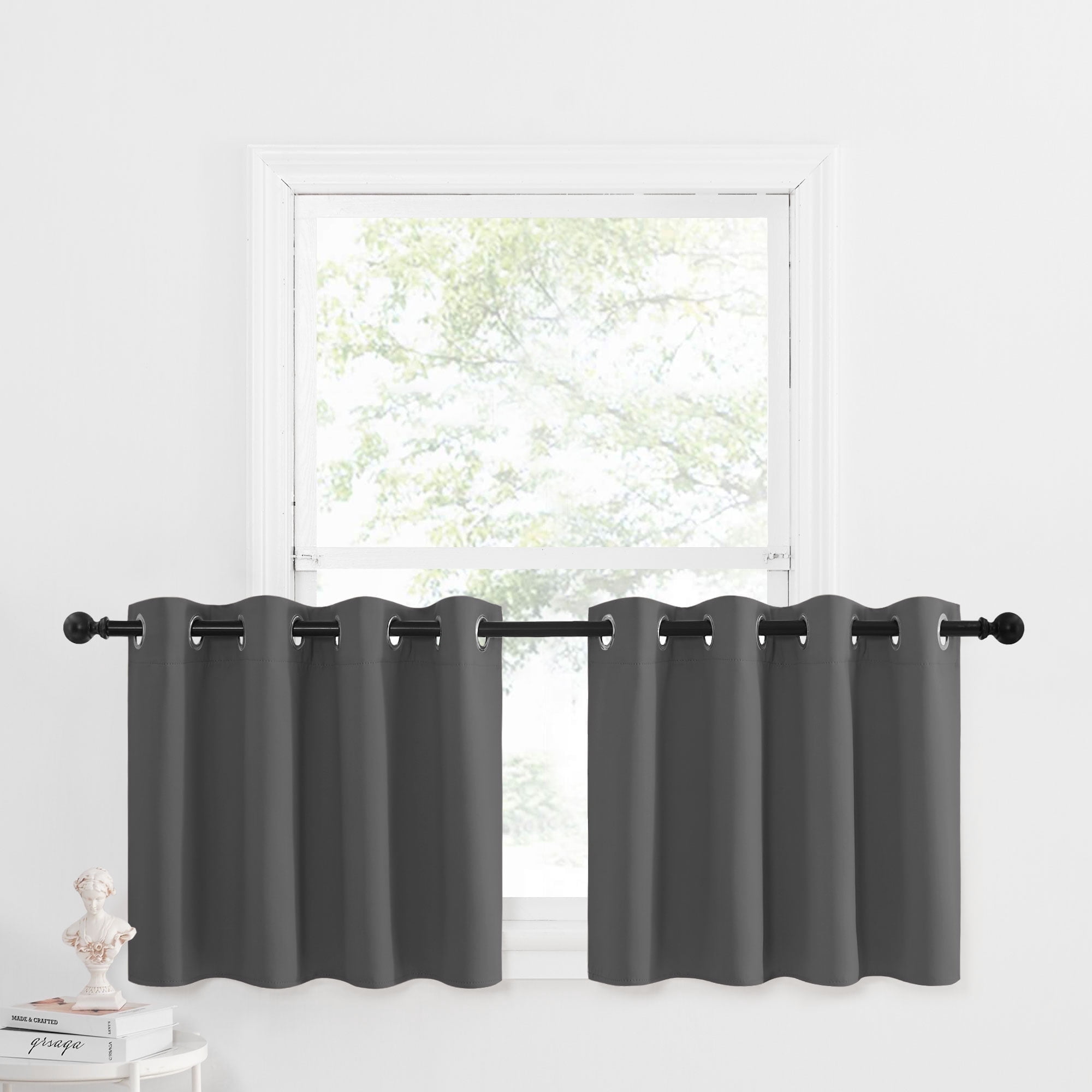NICETOWN, Blackout Kitchen Curtains, 52"x24", Thermal Insulated, Grey ...