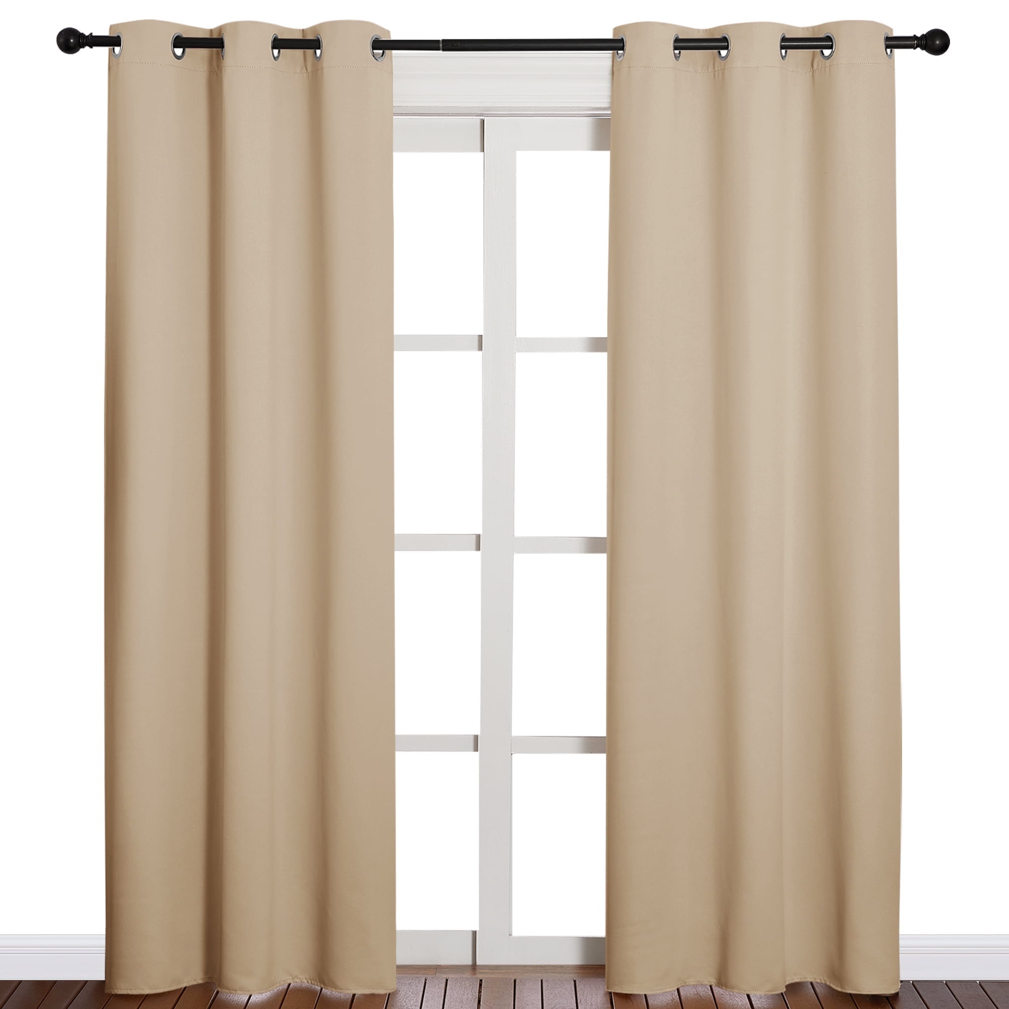 Coodeto Blackout Thermal Curtains Beige, Set of 2, W42 x L84 Bedroom ...