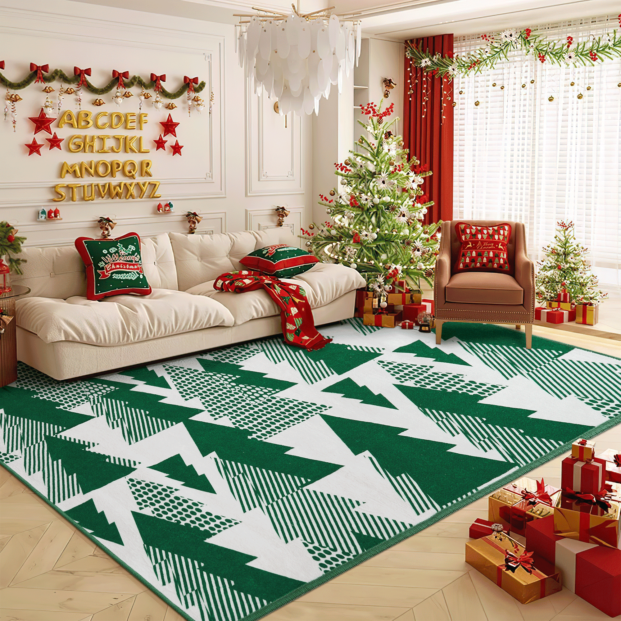 Coodeto Christmas Area Rug 8'x10', Non-Slip Christmas Tree Area Rug ...