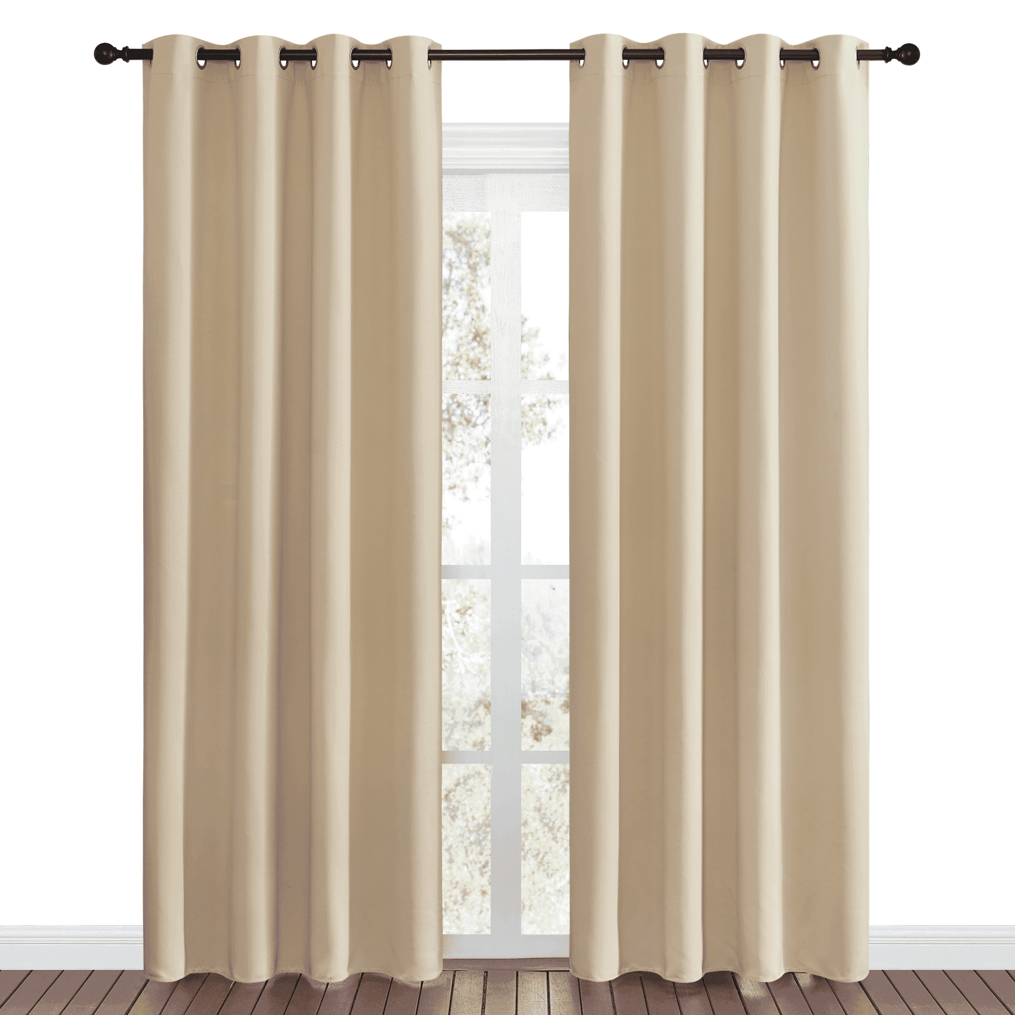 Coodeto Home Beige Solid Blackout Window Curtain Beige Set of 2 W52 x ...