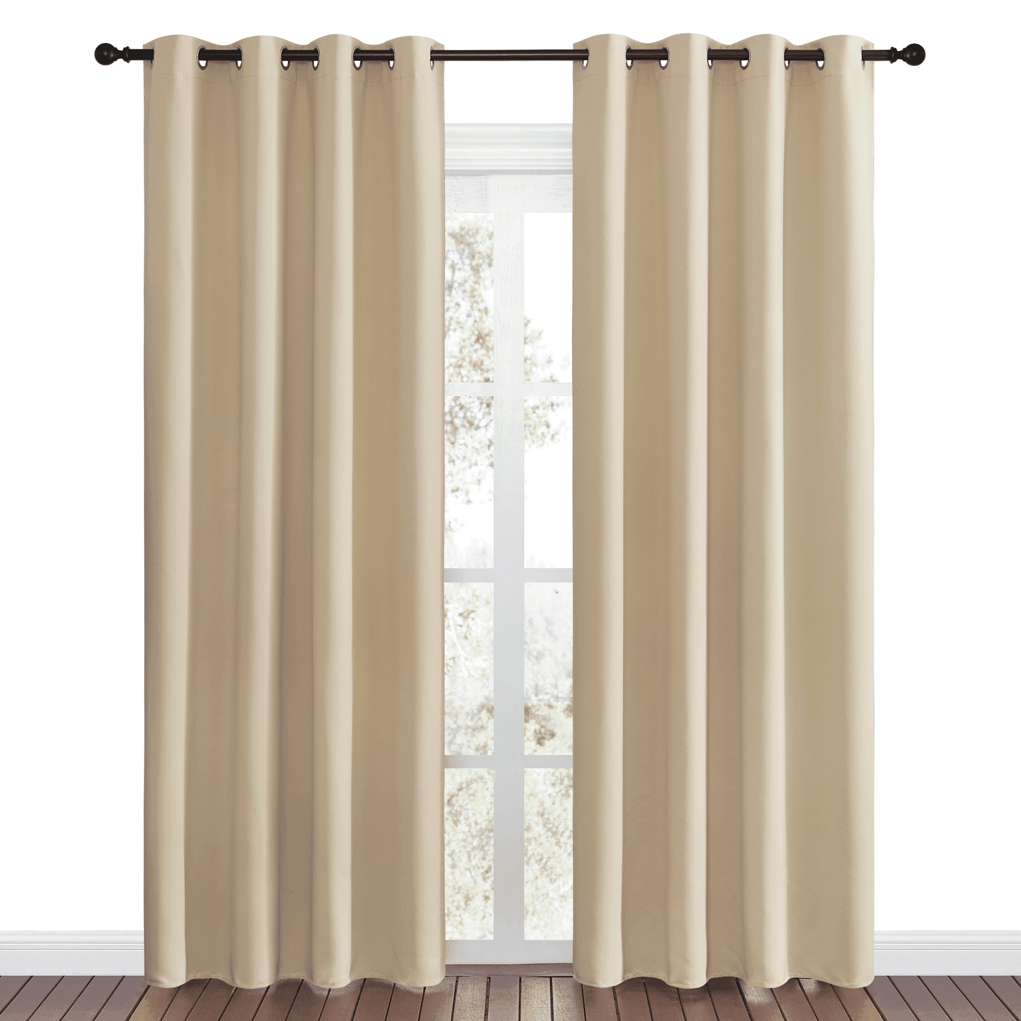 Coodeto Home Beige Solid Blackout Window Curtain Beige Set of 2 W52 x ...
