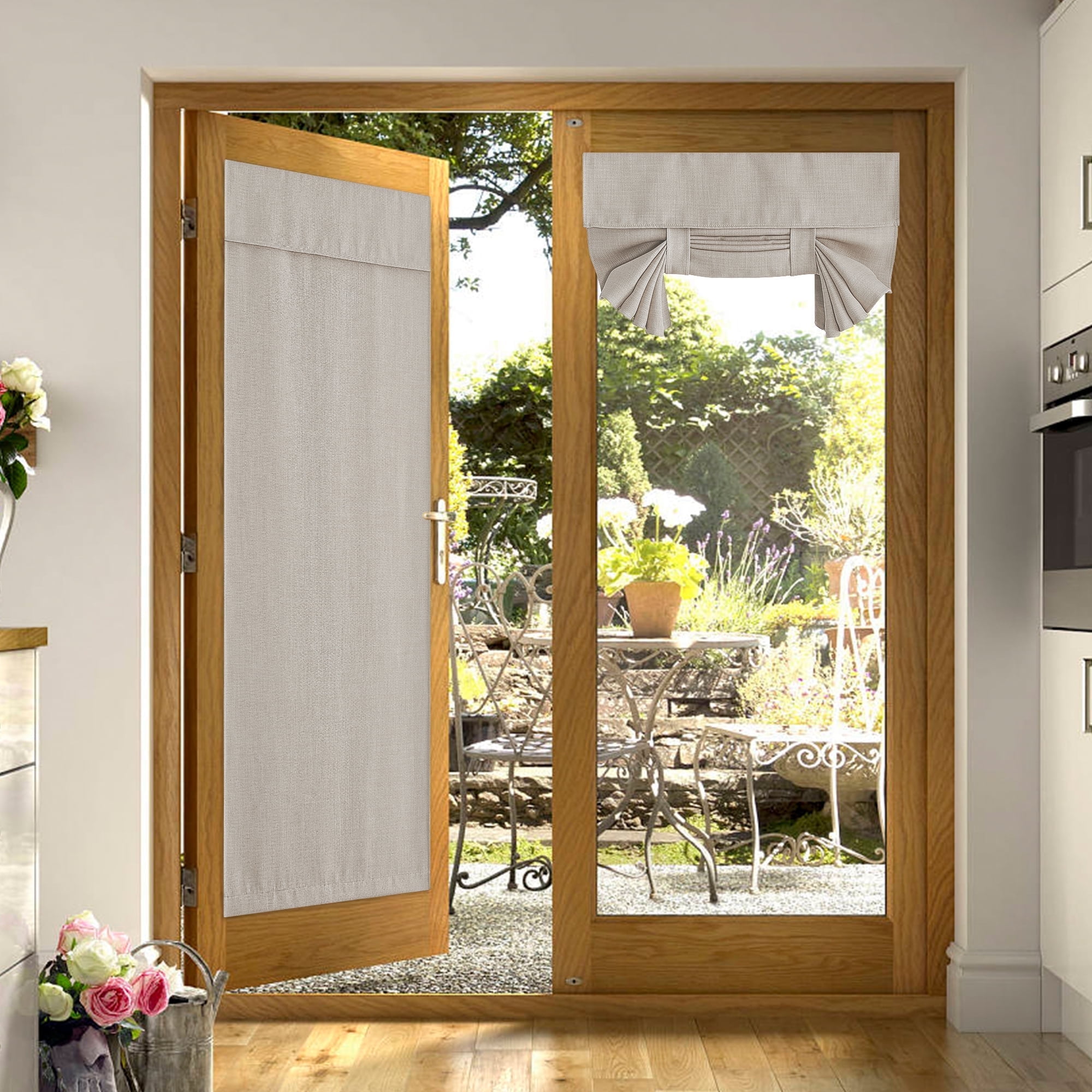 NICETOWN Linen Blackout French Door Curtains, Privacy Room Darkening ...