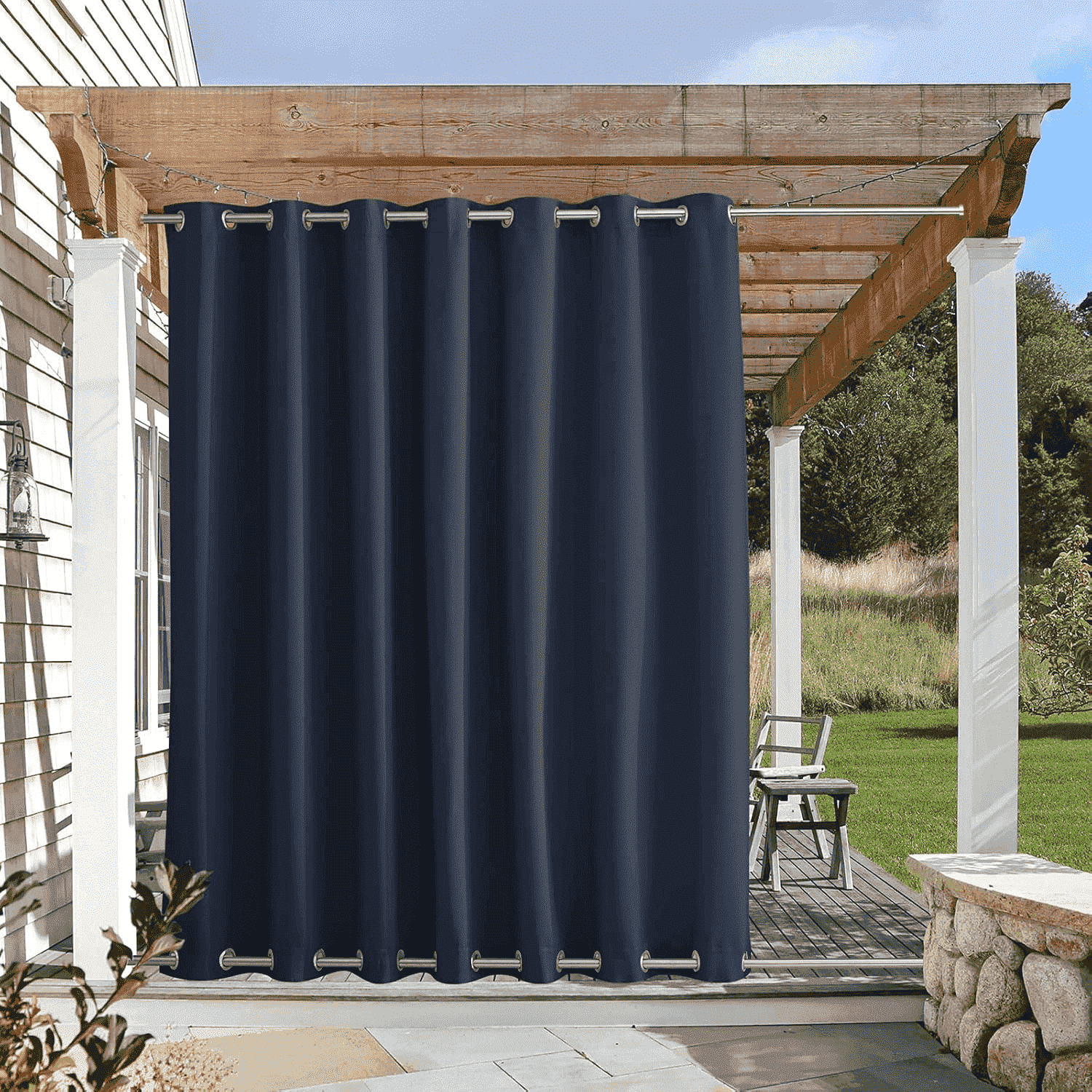 NICETOWN Outdoor Blackout Curtains Waterproof Silver Iron Top & Bottom ...