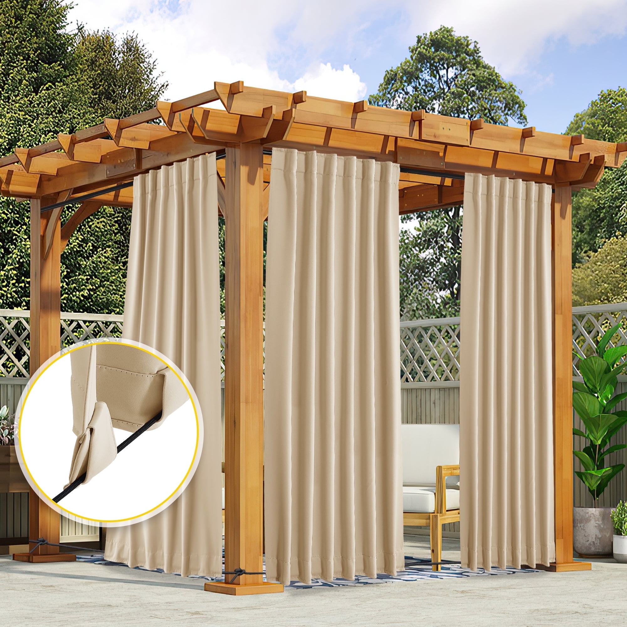 Coodeto Outdoor Curtains, Waterproof, Windproof, 52"x84", Biscotti ...