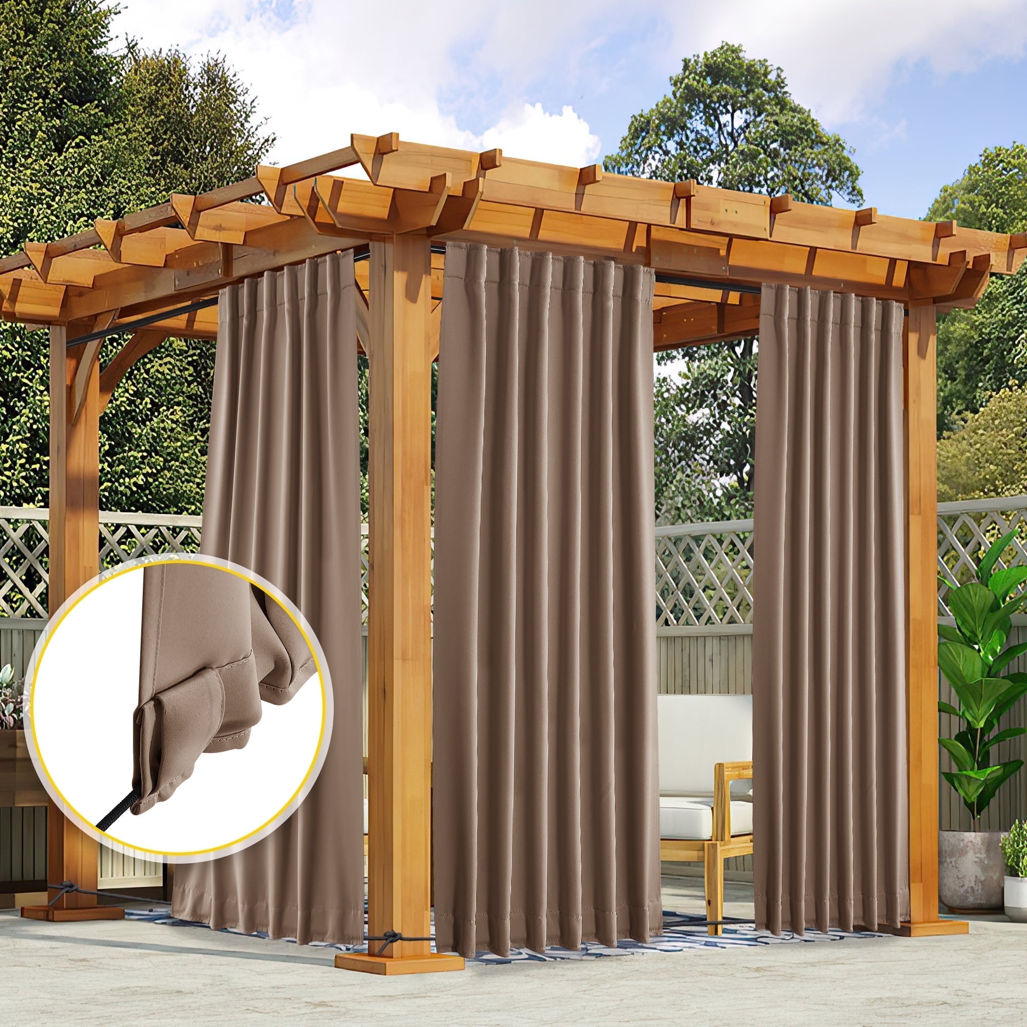NICETOWN Outdoor Curtains for Patio Waterproof, 2 Panels, Pocket & Back ...