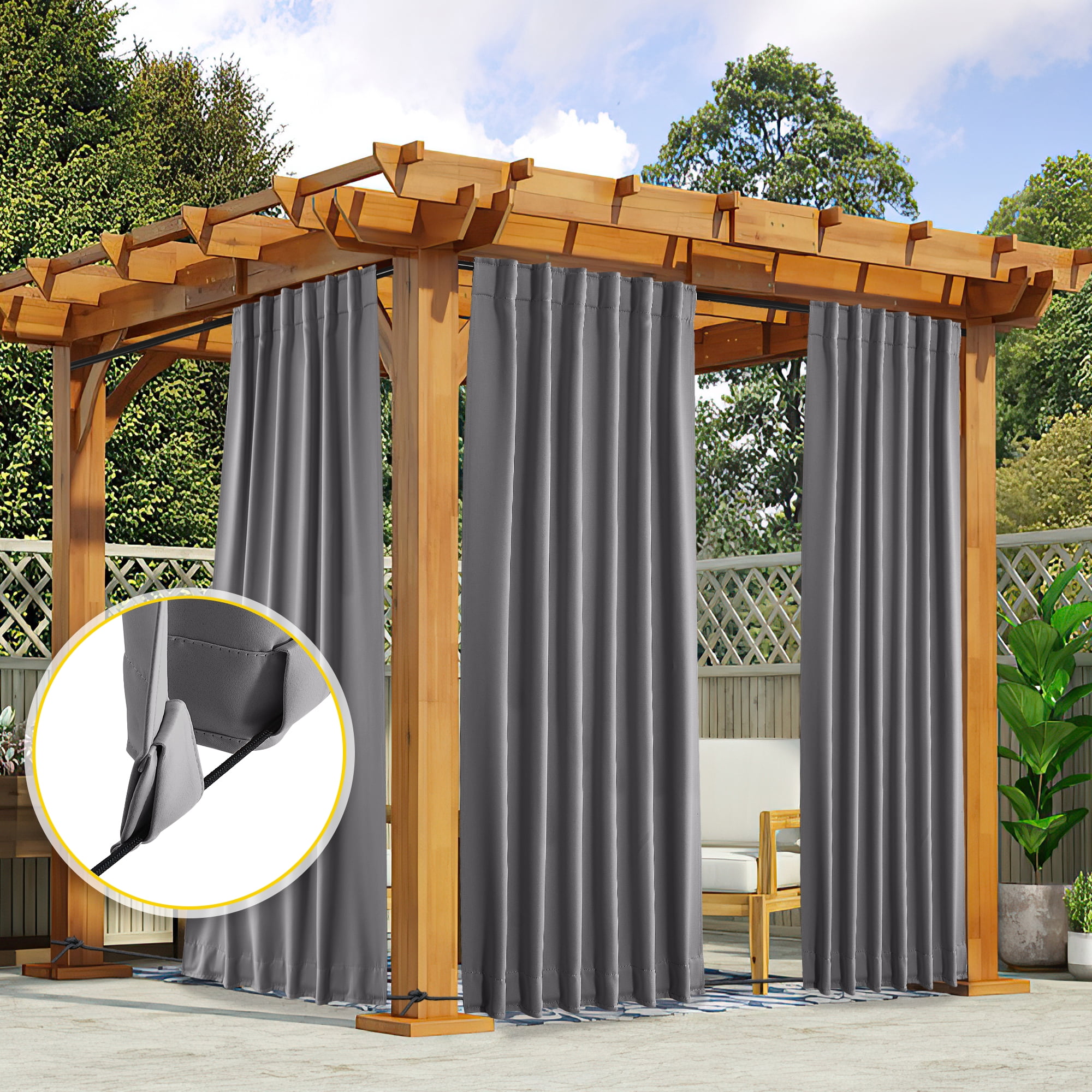 Coodeto Outdoor Pergola Curtains 2 Panels Waterproof and Windproof Top ...