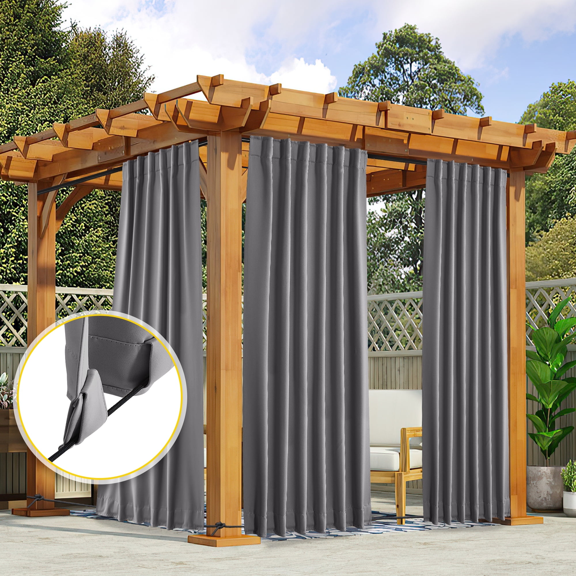 NICETOWN 2 Panels Outdoor Pergola Curtains Waterproof and Windproof Top ...
