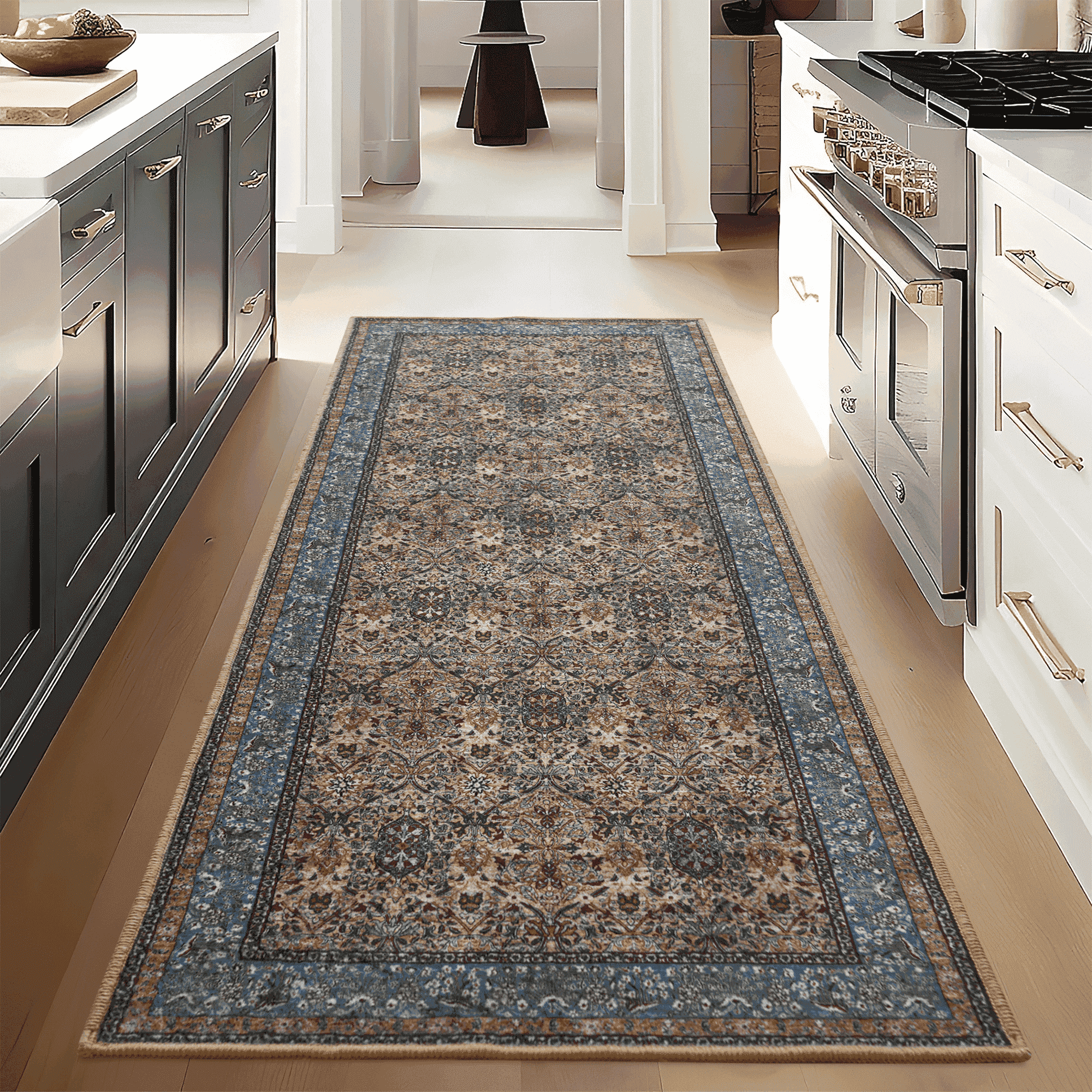 NICETOWN Runner Rug 2'x6' Thin Washable Rug, Non-Slip Vintage Flower ...