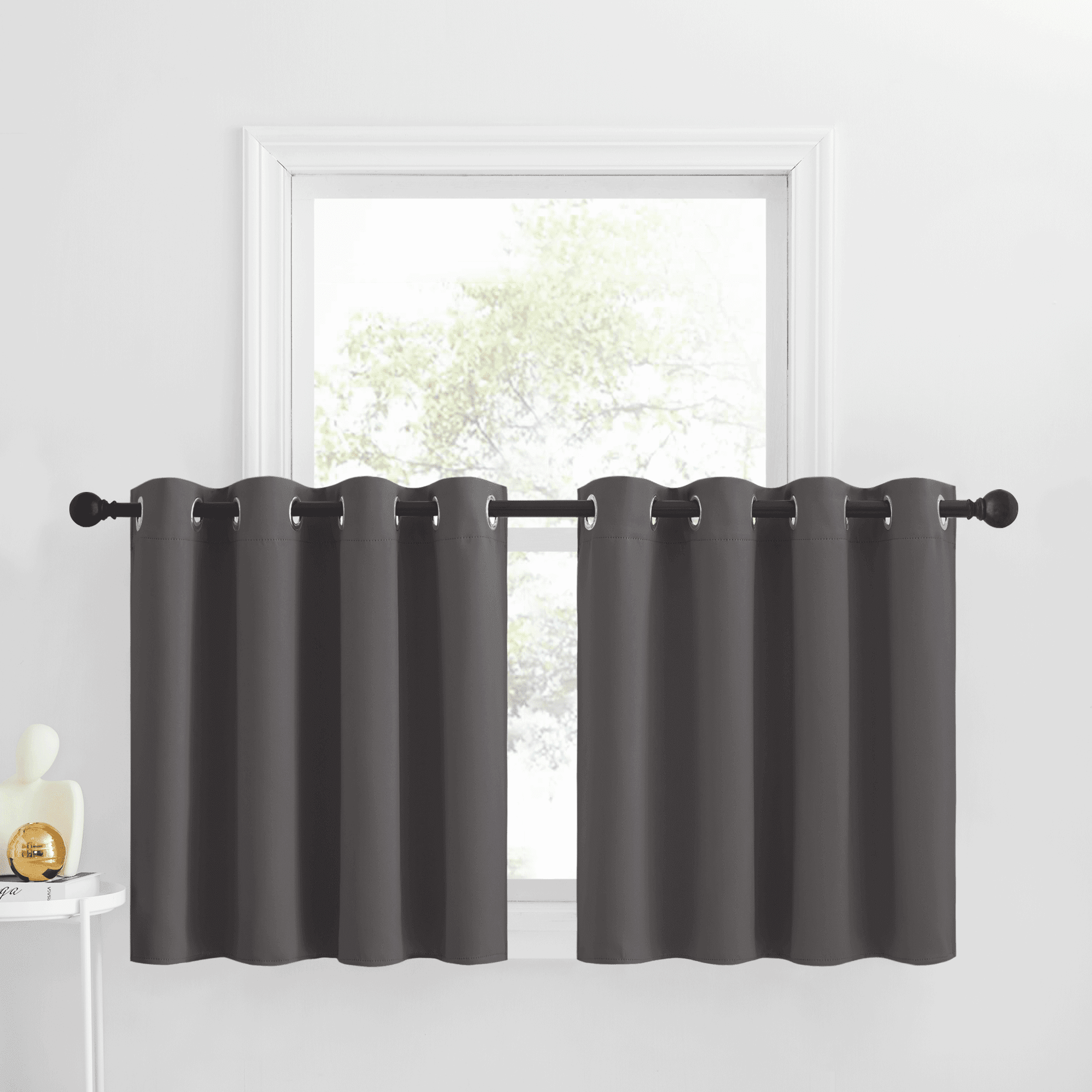 Coodeto Short Curtains Grey Half Window Curtains for Bedroom, Blackout ...