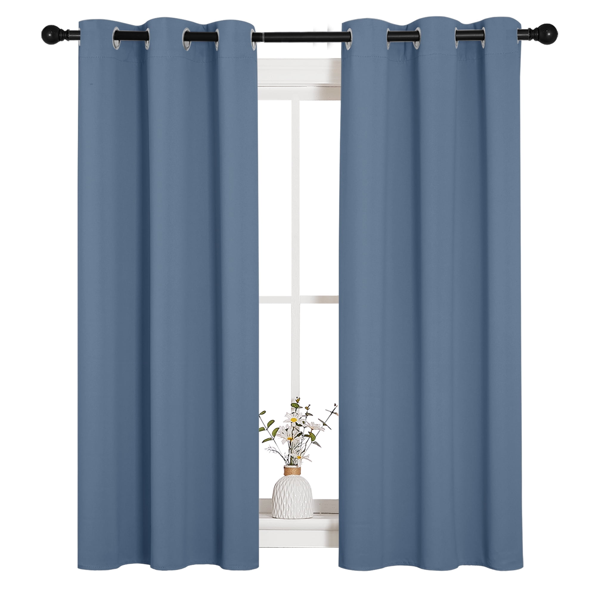 Coodeto Short Stone Blue Blackout Curtains, Set of 2, W34 x L54 ...