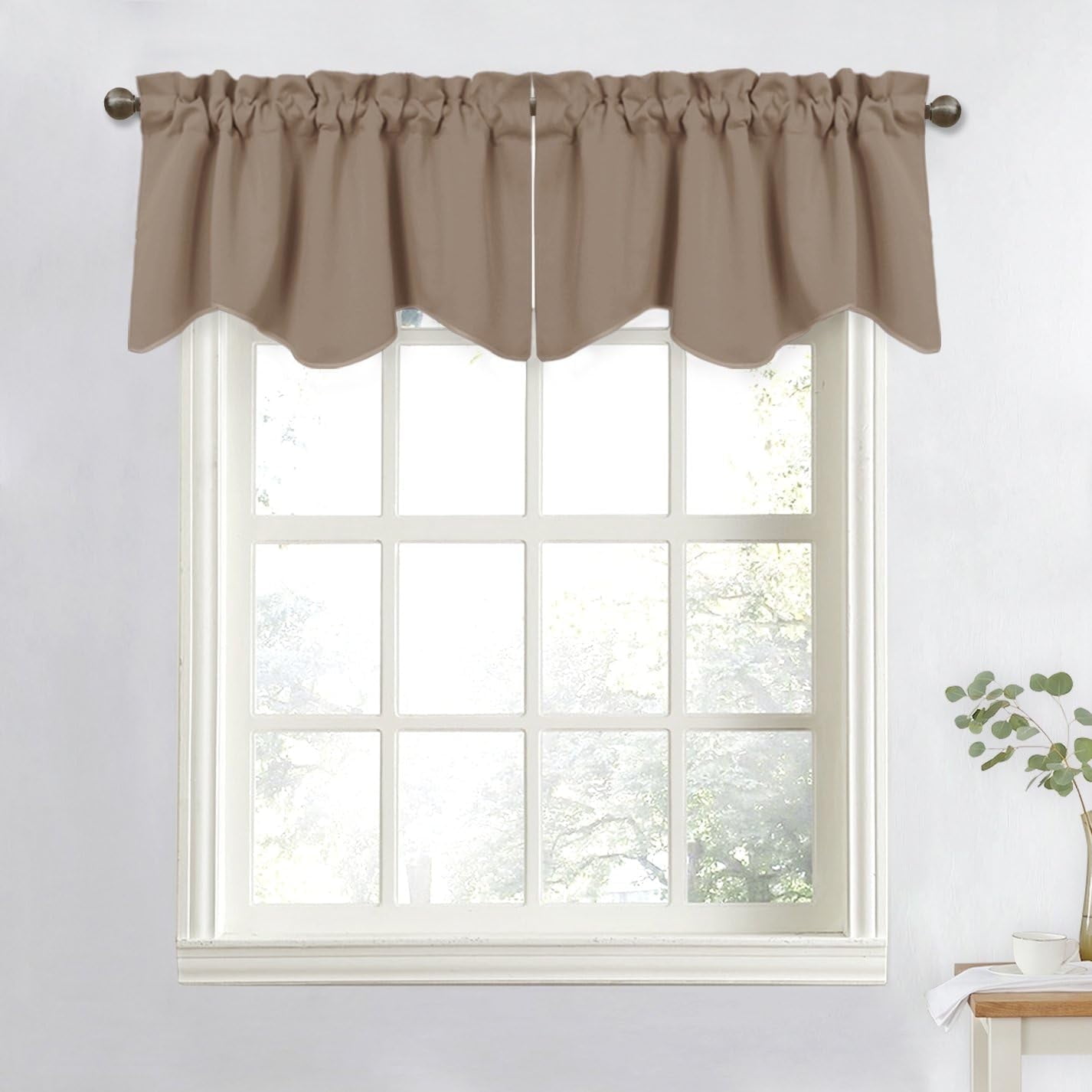 NICETOWN Solid Blackout Valance for Kitchen, Rod Pocket Scalloped ...