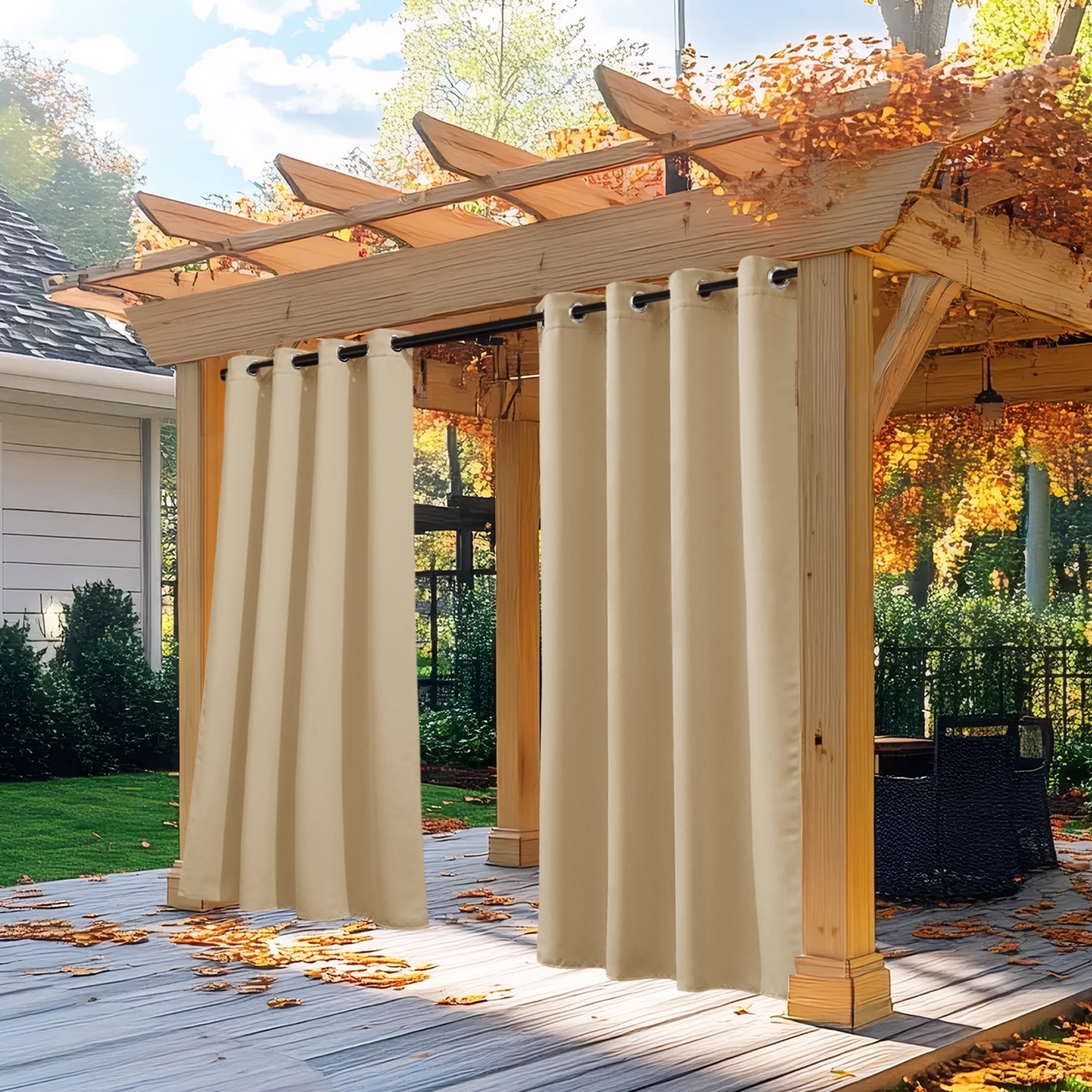Coodeto Waterproof Indoor/Outdoor Curtains for Patio Thermal Insulated ...