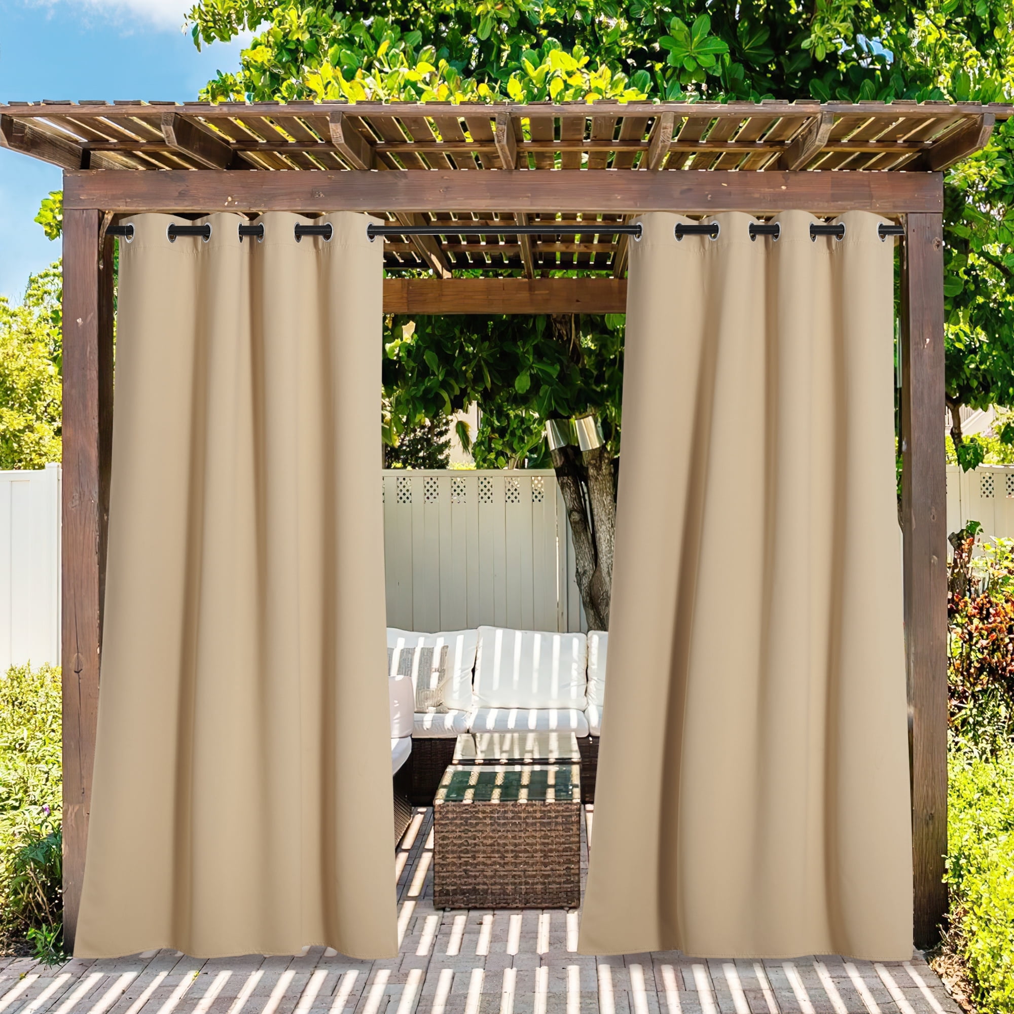 Coodeto Waterproof Outdoor Curtains 2 Panel,Sunlight Block Windproof ...