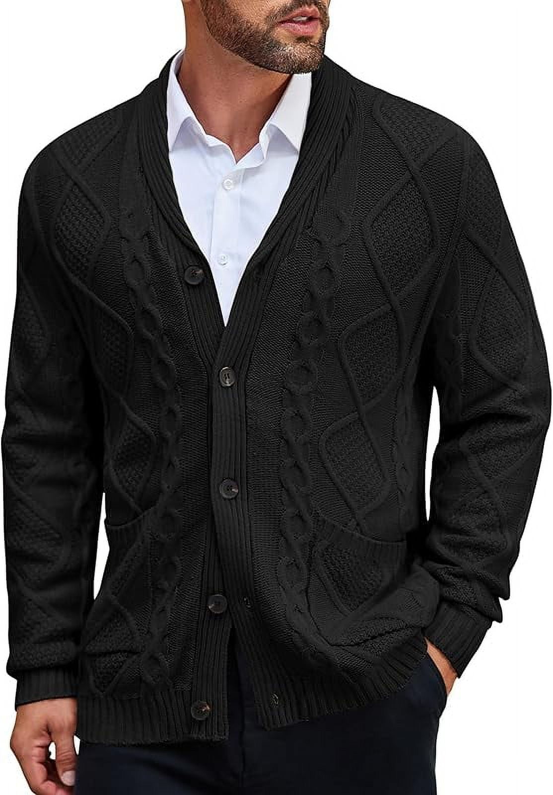 Coofandy mens shawl collar cardigan sweater slim fit button down cable ...