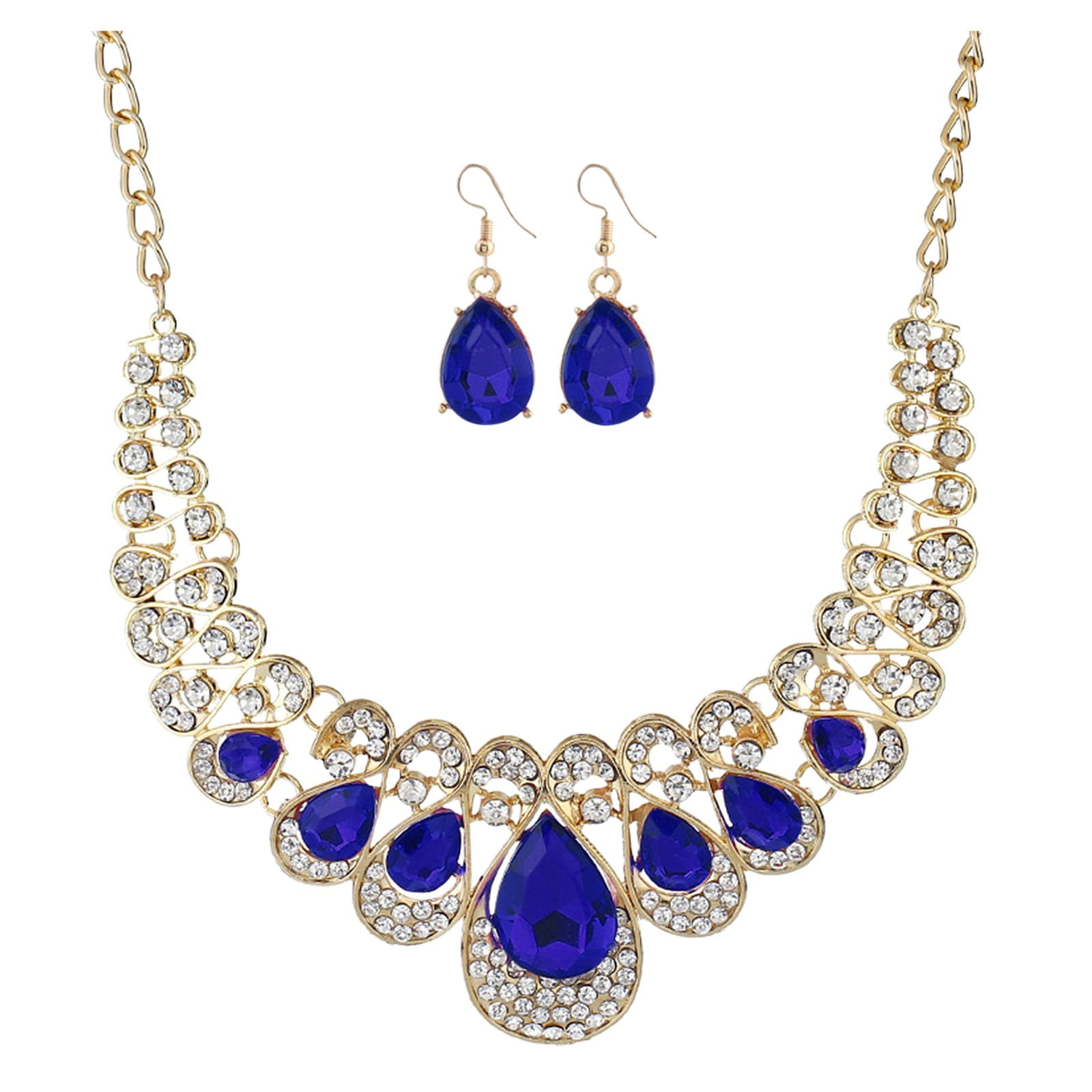 Coofanin Jewelry Sets Drop Rhinestone Pendant Necklace and Earrings ...