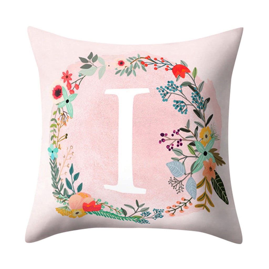 Coofanin Pillow Case English Alphabet Pillow Print Cushion Flower ...