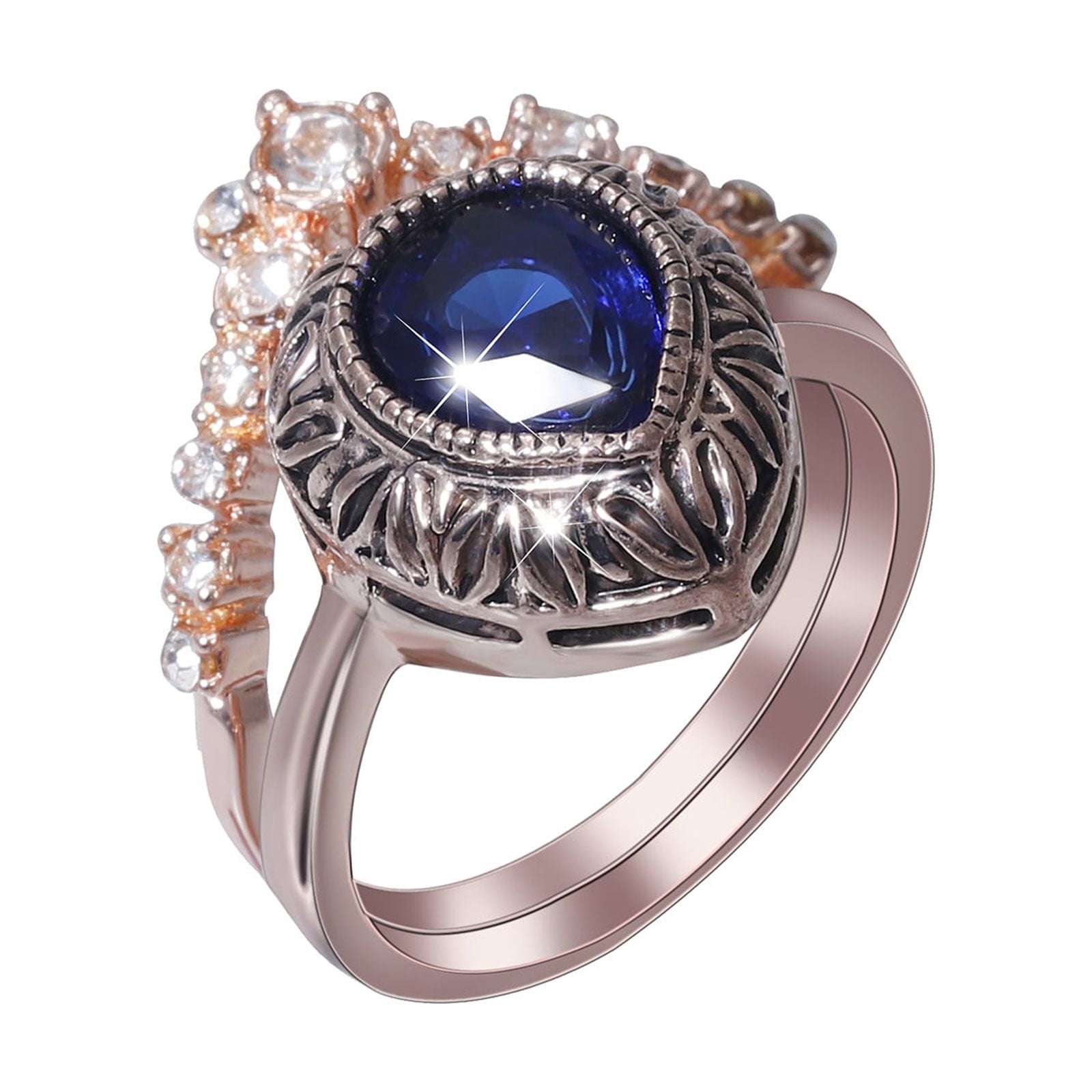 Coofanin Rings Bright Zircon Ring Round Blue Stone Jewelry Fashion ...