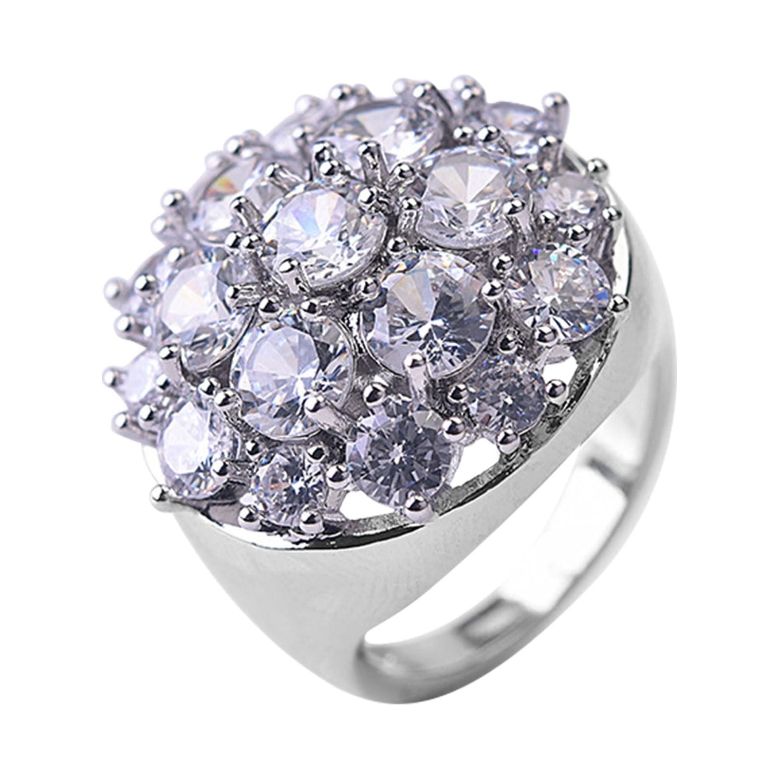 Coofanin Rings Women Diamond Round Super Sparkling Zirconia Ring Ladies ...