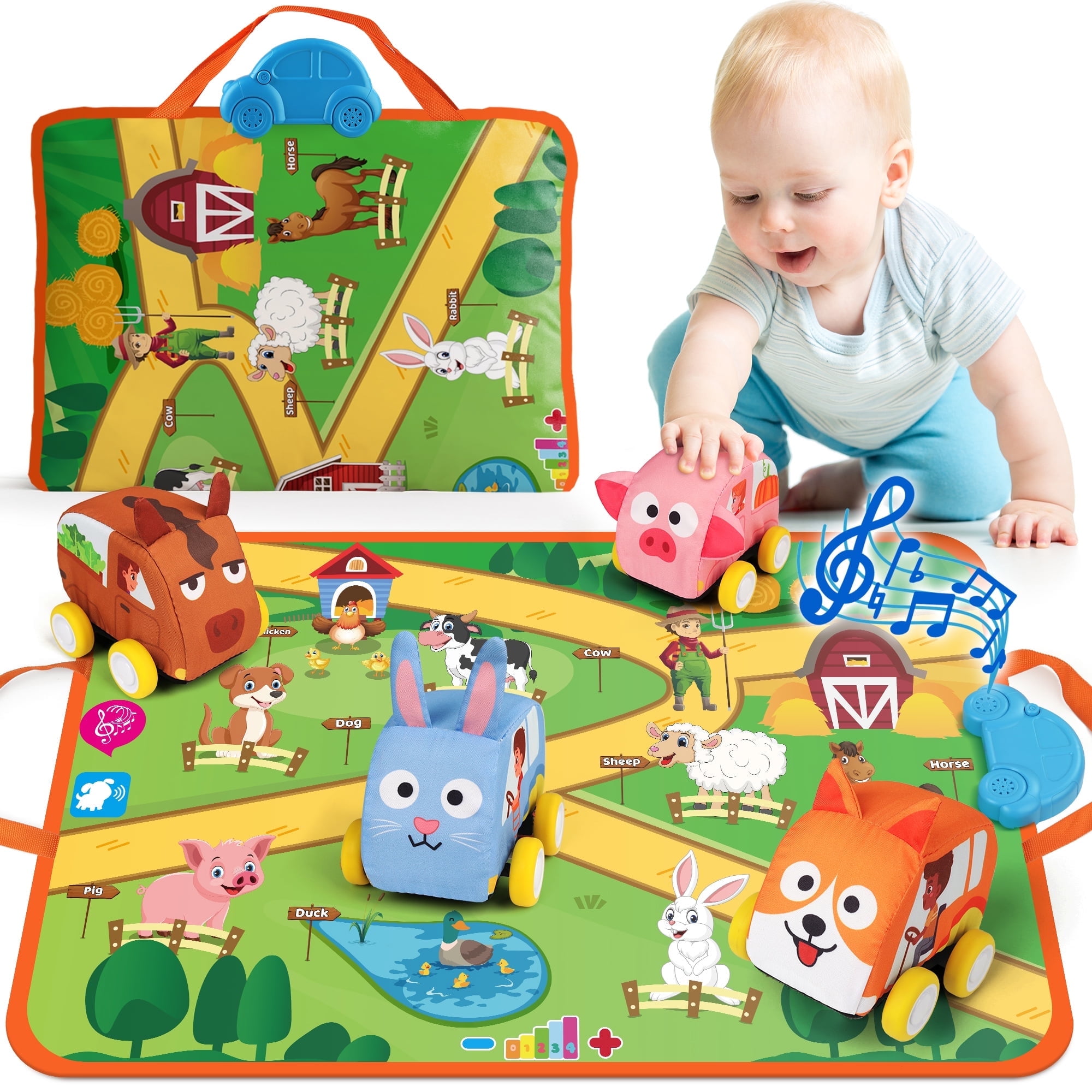 Coogam Farm Playmat Rug with Vocal Animal and Vehicles, Color Shape ...