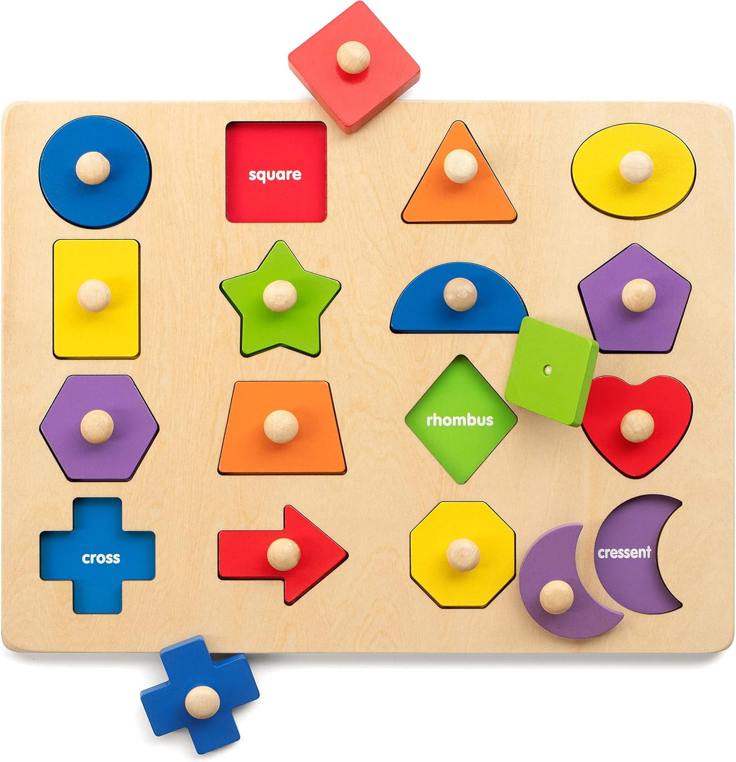 Coogam Montessori Toy Wooden Shape Peg Puzzle, Fine Motor Color ...