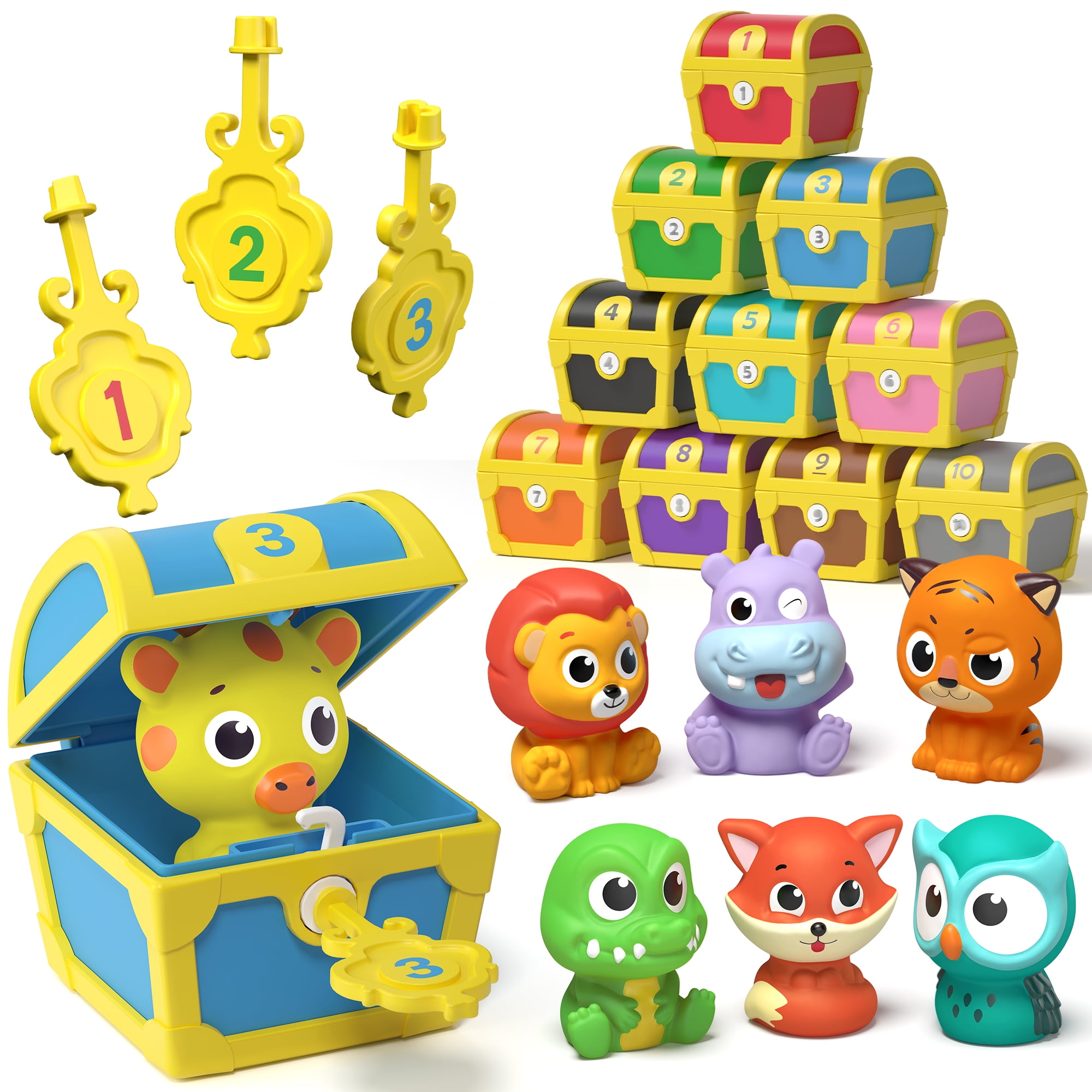 Coogam Number Learning Toys for Toddlers, 10pcs Surprise Treasure Locks ...
