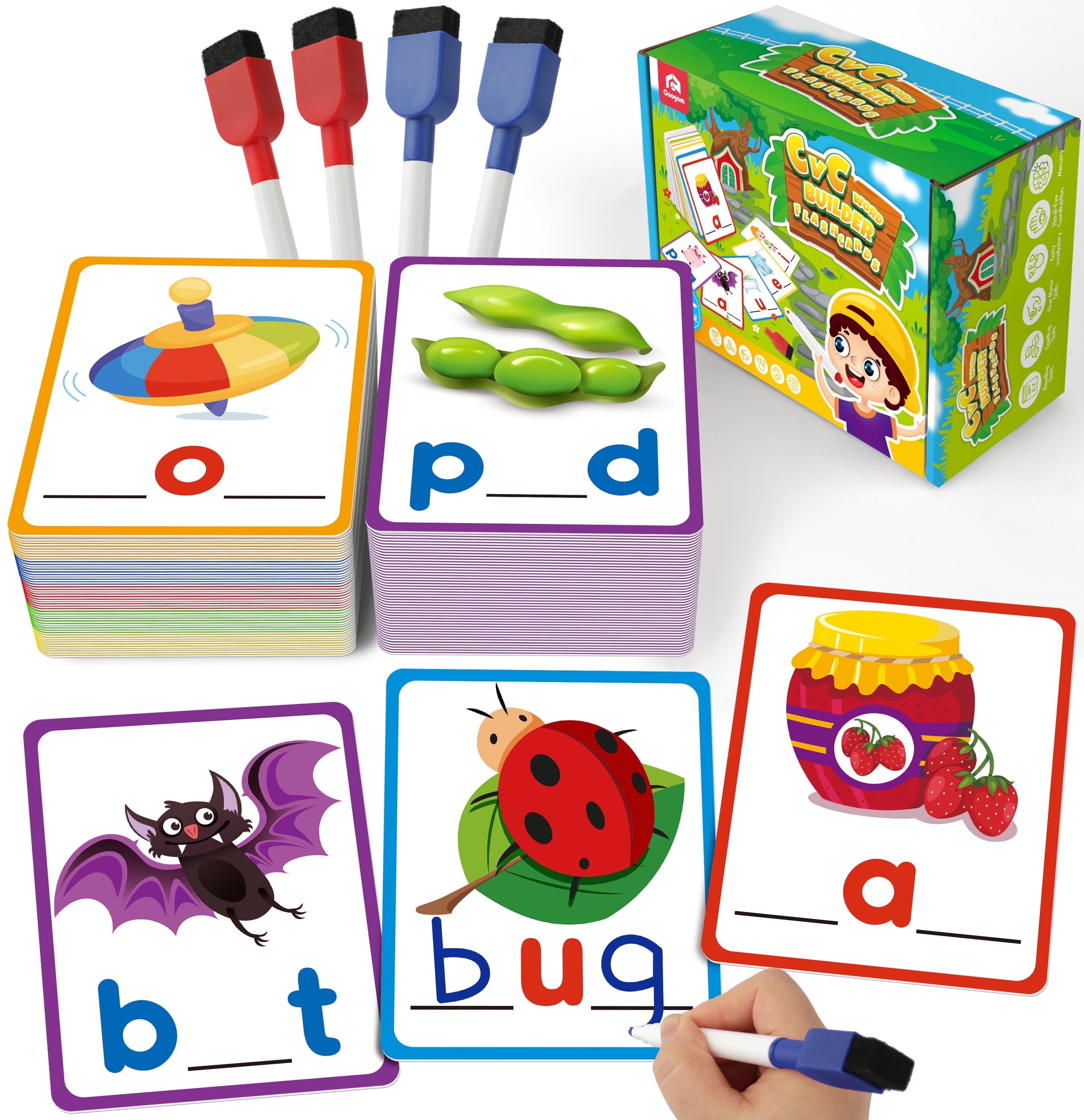 Coogam CVC Word Writing Flashcards, Color Coded Educational Toy for ...