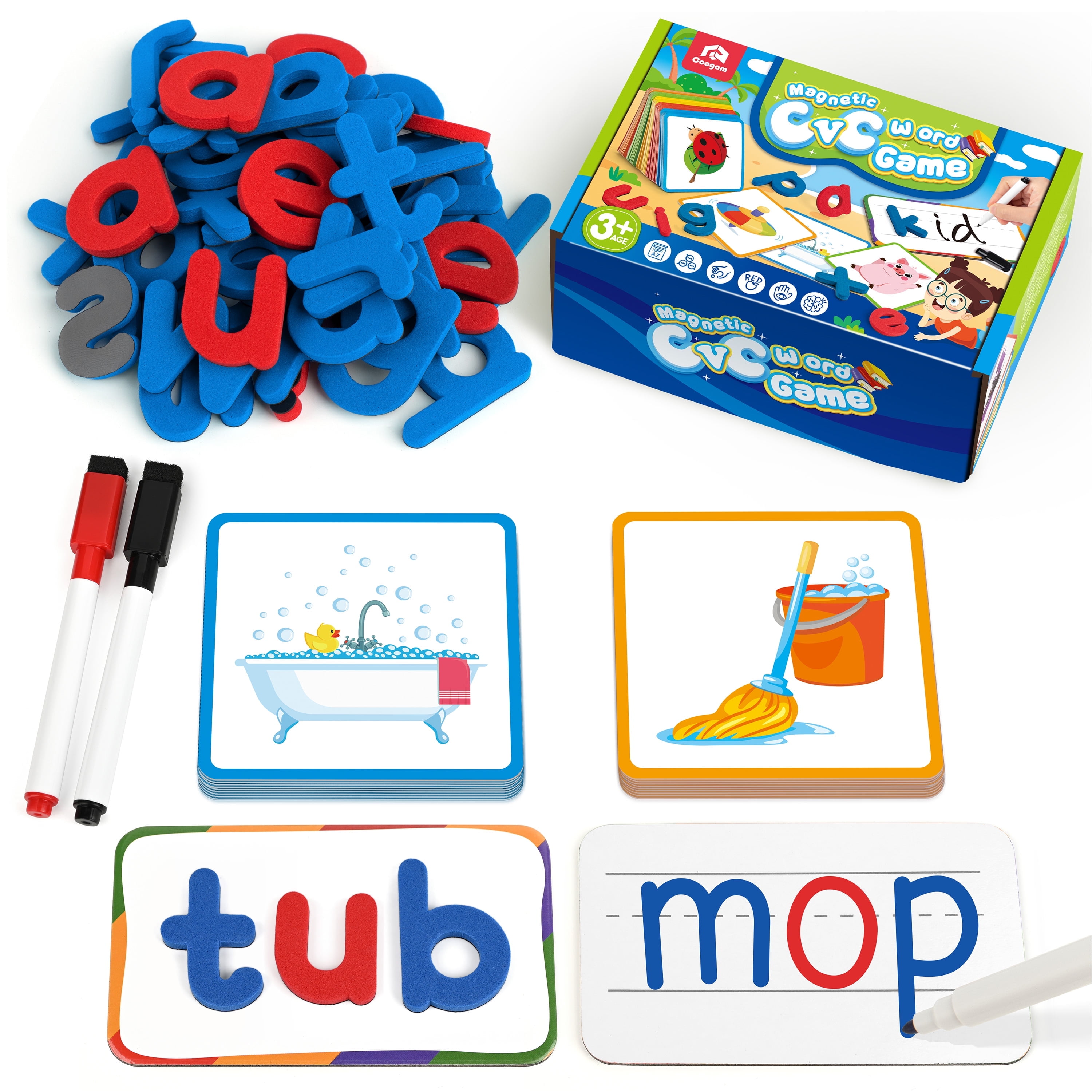 Coogam CVC Spelling Flashcards with Magnetic ABC Letters, Educational ...