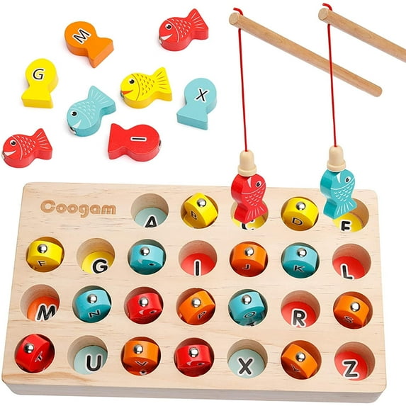 Coogam Wooden Magnetic Fishing Game, Alphabet Color Sorting Puzzle ...