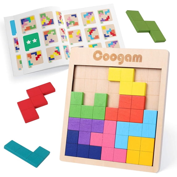 Coogam Wooden Tangram Puzzles, 60 Challenges, 3D Russian Building Toy ...
