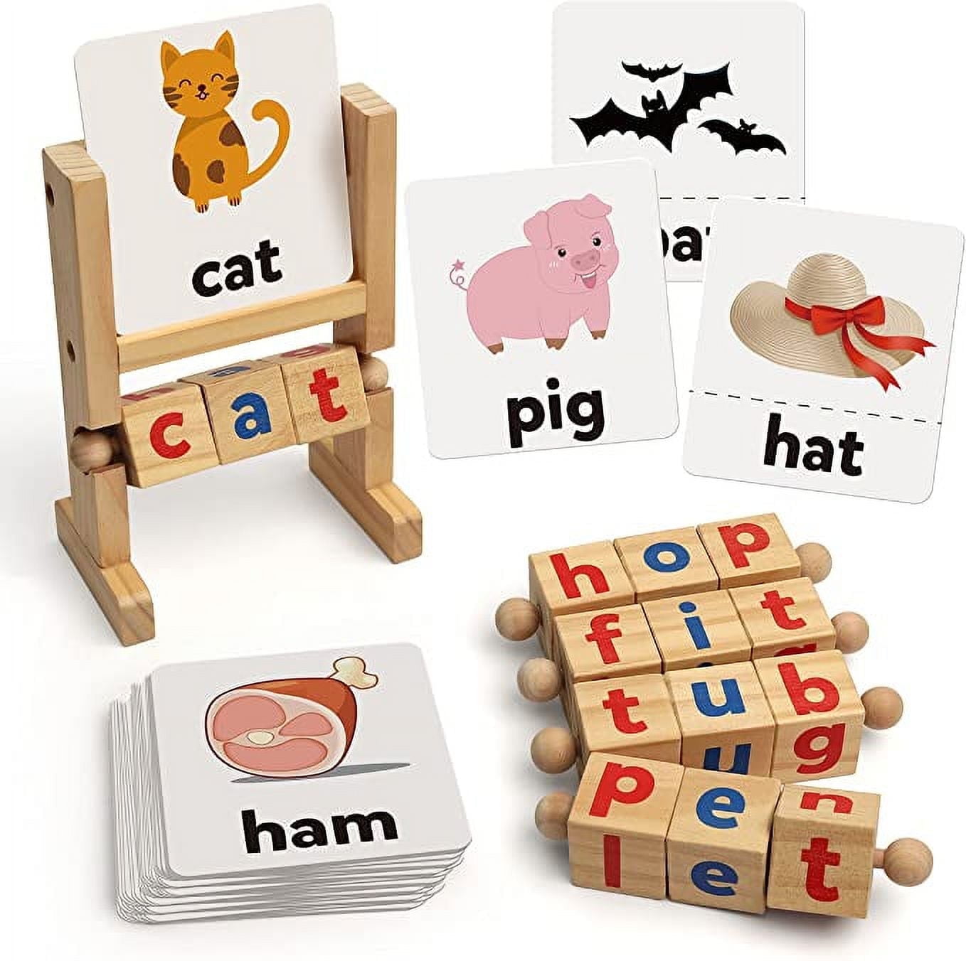 Coogam Wooden Reading Blocks, Short Vowel Rods - Spelling and Alphabet ...