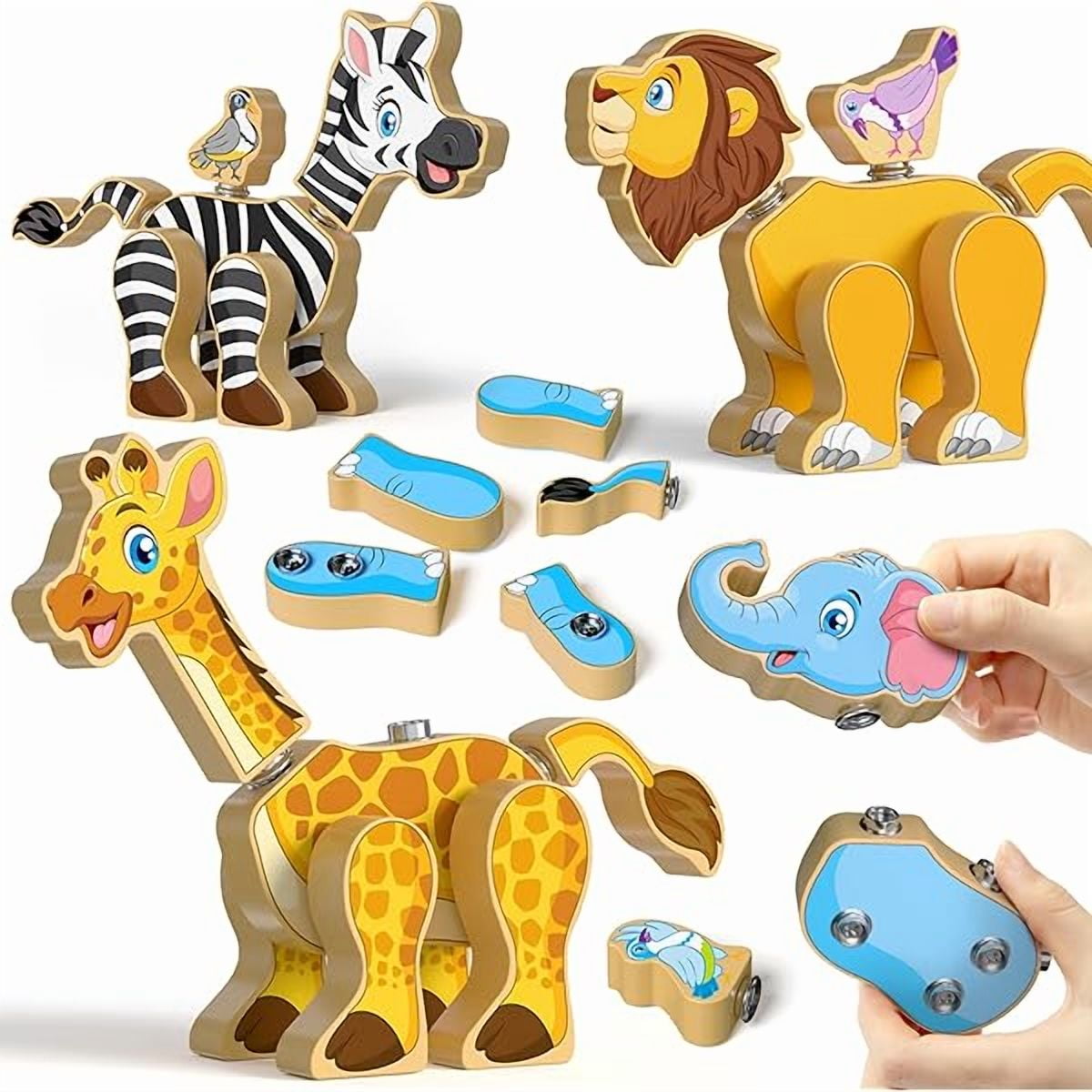 Coogam Wooden Snap Together Building Toy, Take Apart Construction ...