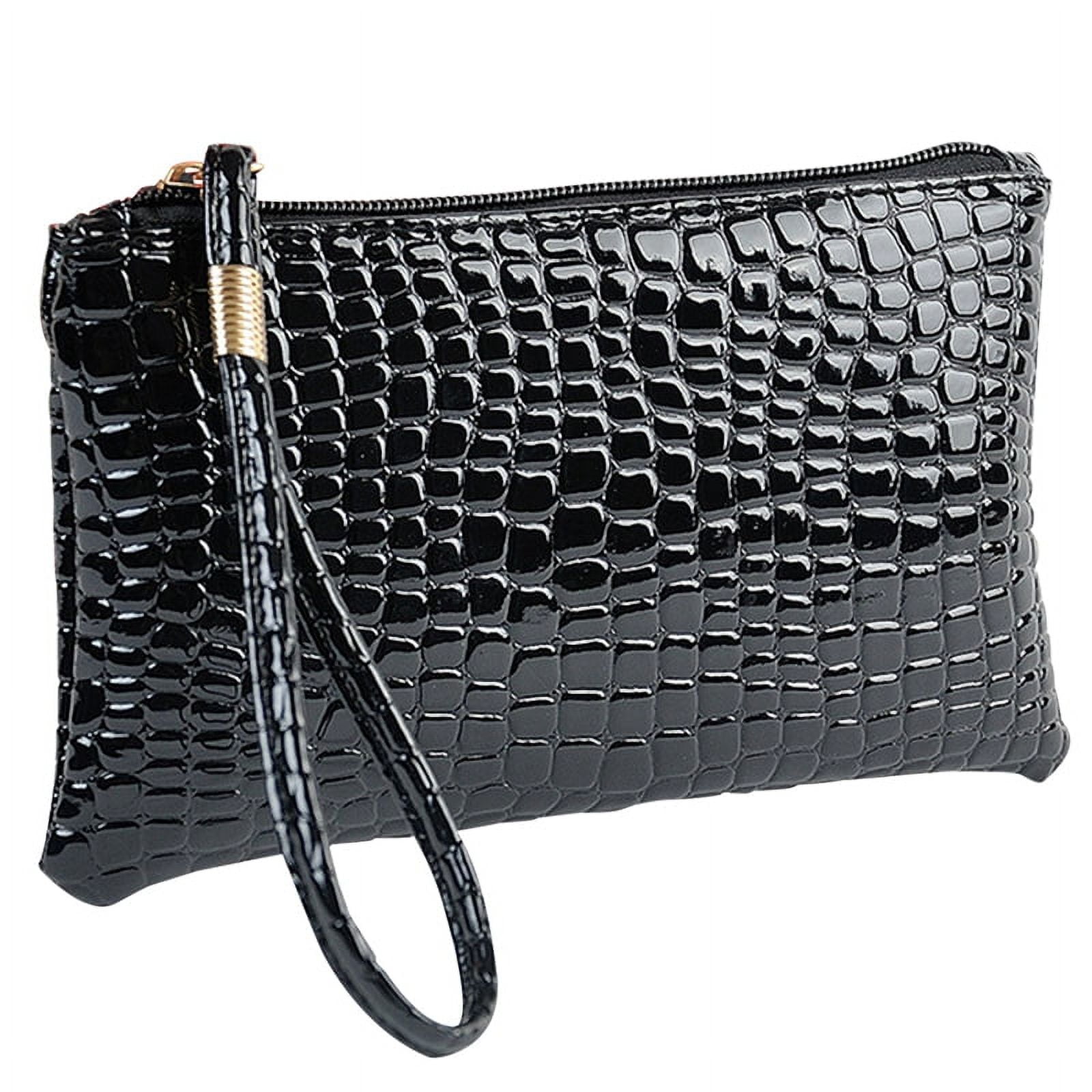Coofit Crocodile Faux Leather Zip Wristlet Wallet, Casual Style, Black ...