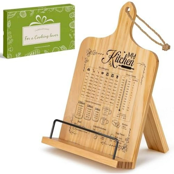 Cook Book Stand for Kitchen Counter, Wooden Recipe Book Holder with ...