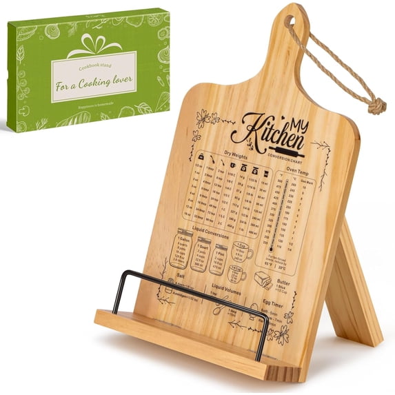Cook Book Stand for Counter, Wooden Recipe Book Holder with Measurement ...