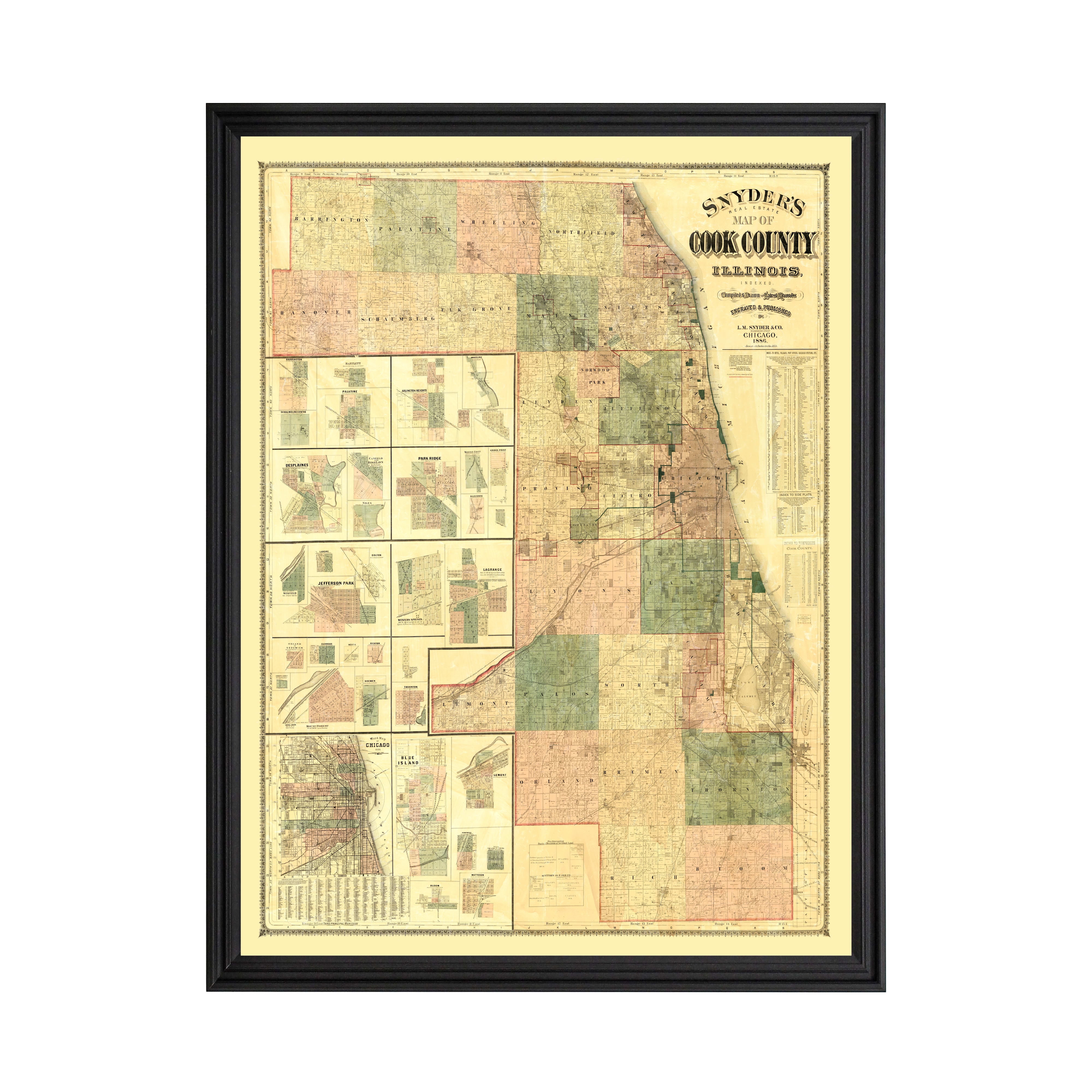 Cook County Illinois Art, 1886 Vintage Map of Cook County IL History ...