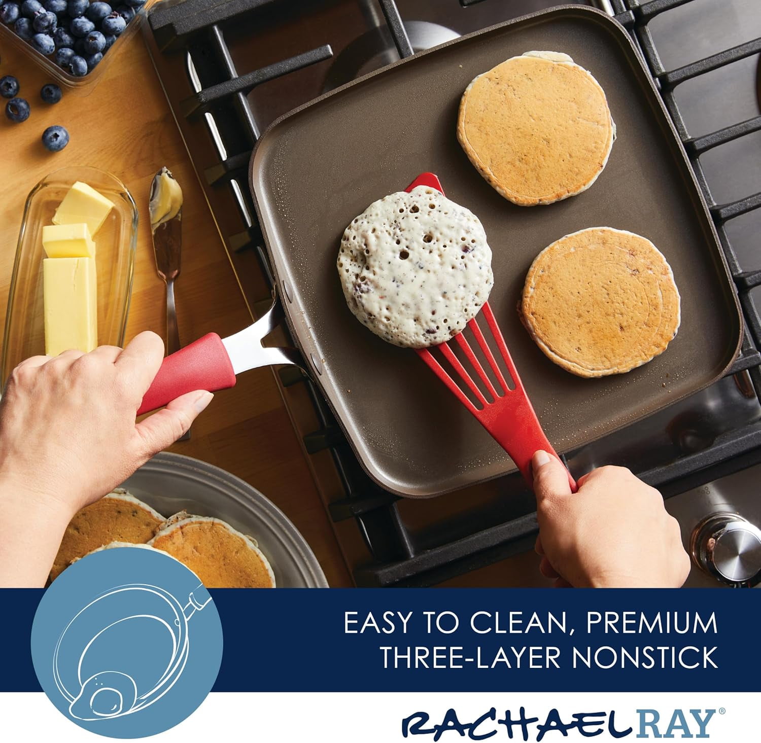 Cook + Create Nonstick Stovetop Griddle/Grill Pan, Square, 11 Inch, Red ...