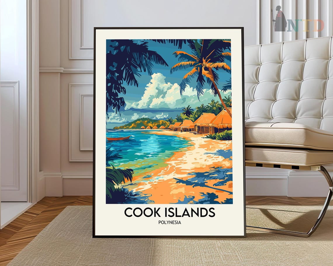 Cook Islands Travel Art Print, Pacific Ocean Art Tourist Poster, Travel ...