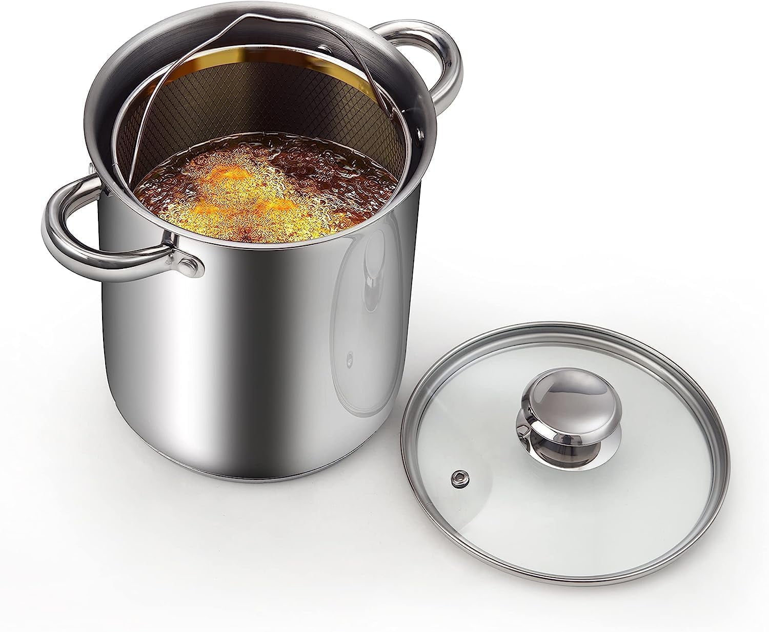 Cook N Home 4 Quart Stainless Steel Deep Fryer Pot with Mesh Basket ...