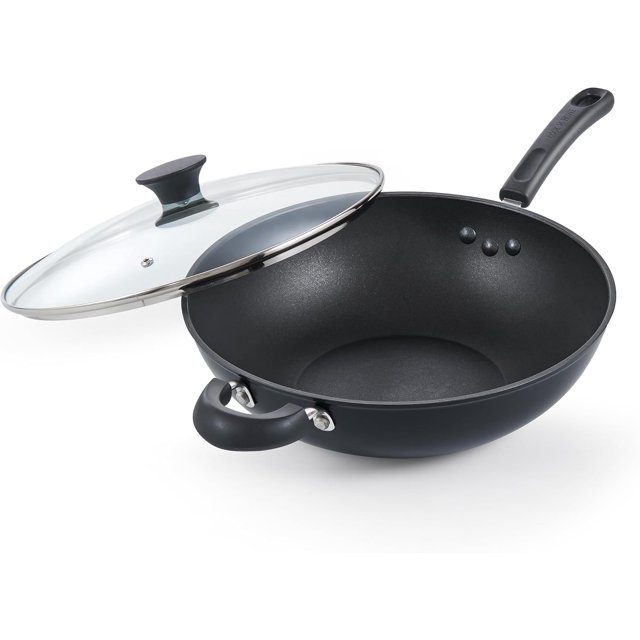 Cook N Home Hard Anodized Nonstick Wok with Lid 12-Inch, Non Stick Stir ...
