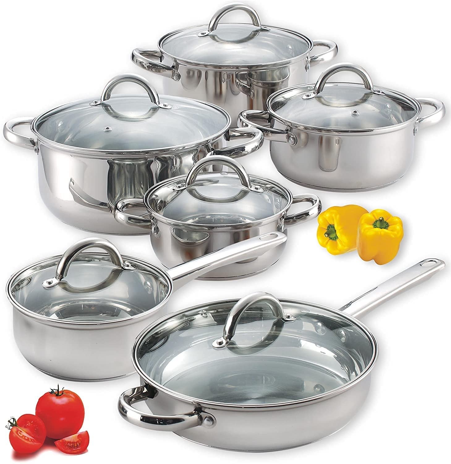 Induction Safe Cook N Home 12-Piece Basic Stainless Steel Cookware Sets ...