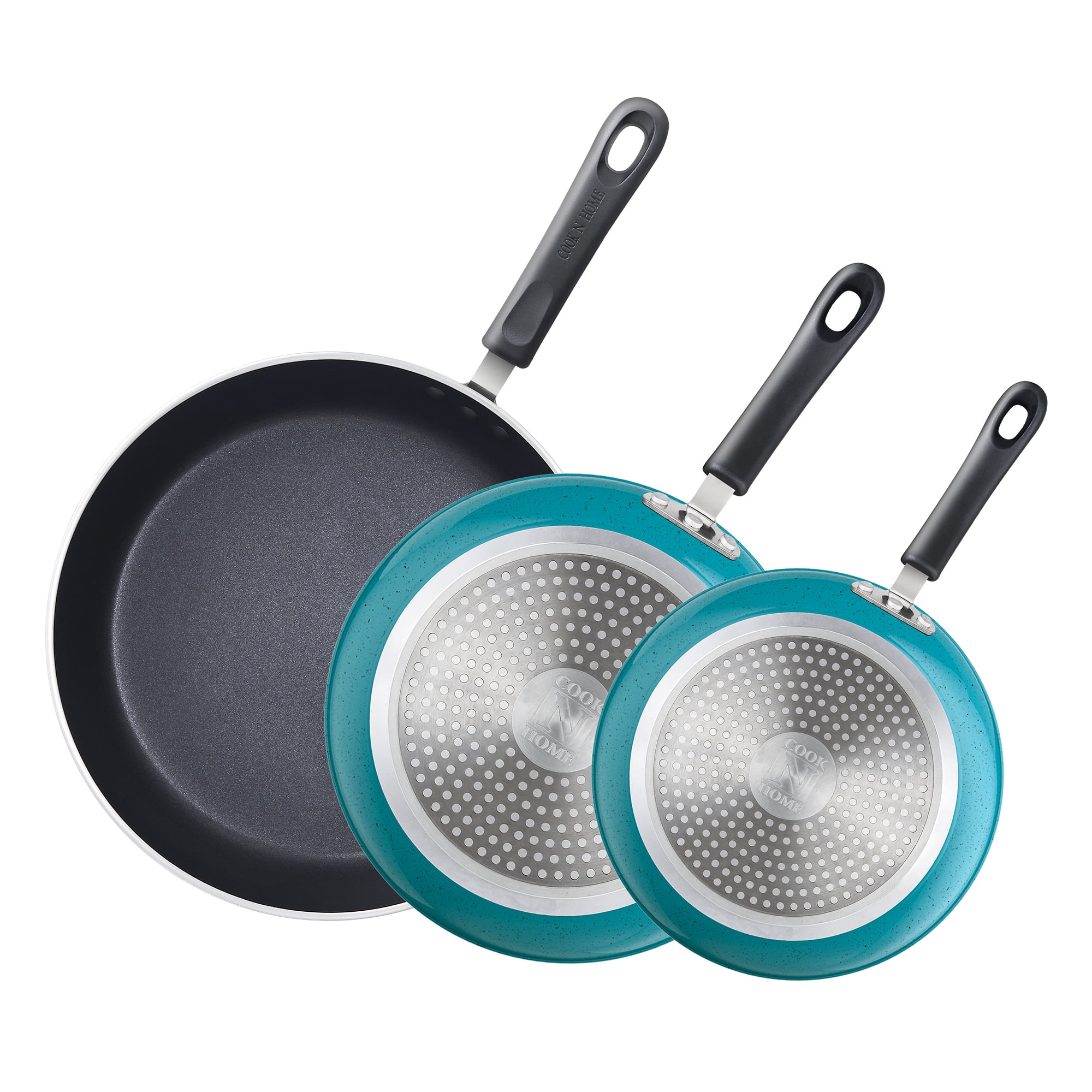 Cook N Home 3-Piece Nonstick Cookware Saute Fry Pan Set, 8, 9.5, 11 ...