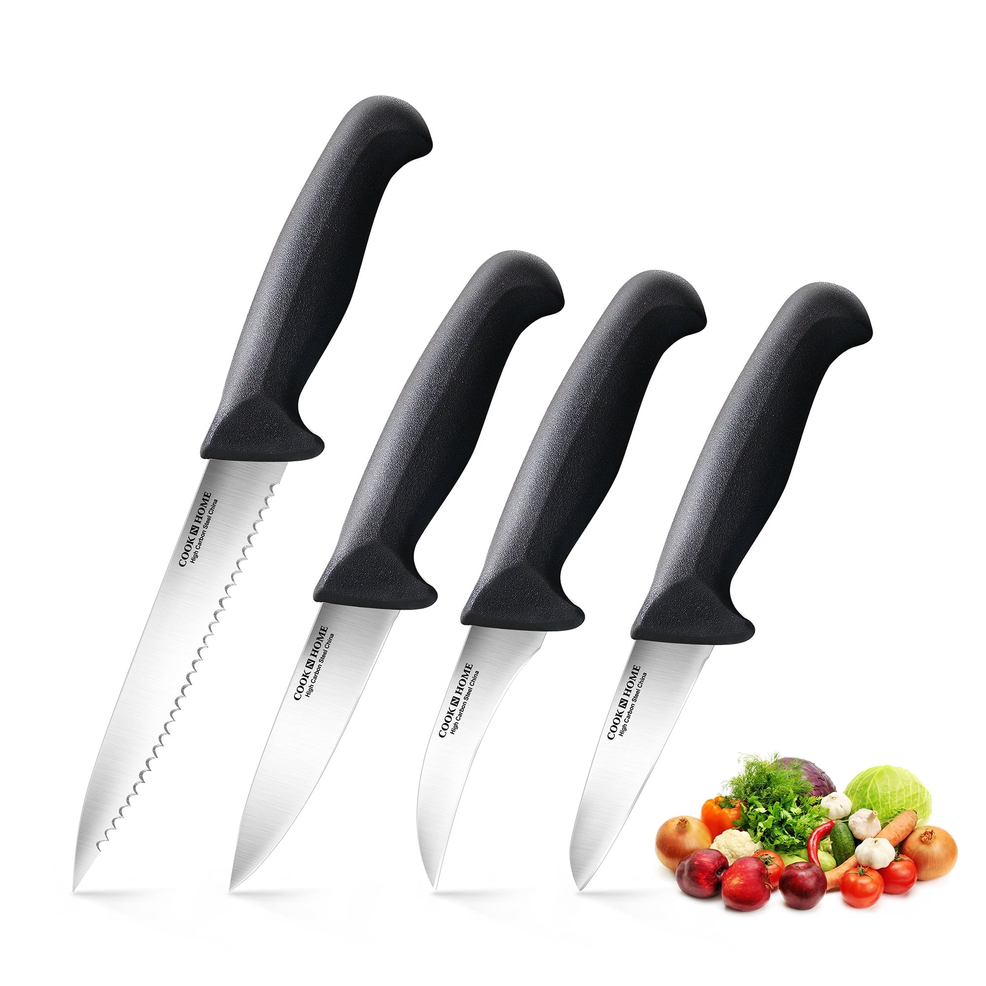 Cook N Home Paring Knife Set 4-Piece, High Carbon Stainless Steel Kitchen Knives, Includes ...