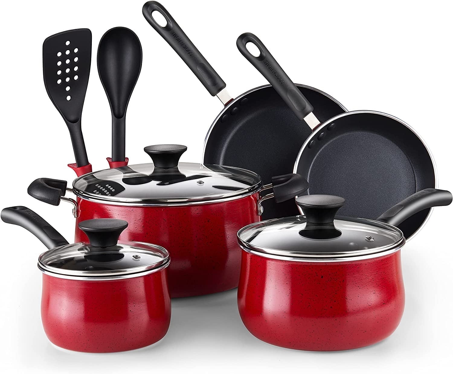 Cook N Home Pots and Pans Nonstick Cookware Set 10-Piece, Belly Shape ...