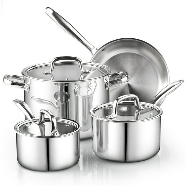 Cook N Home 7-Piece Stainless Steel Induction Cookware Set, Tri-Ply ...